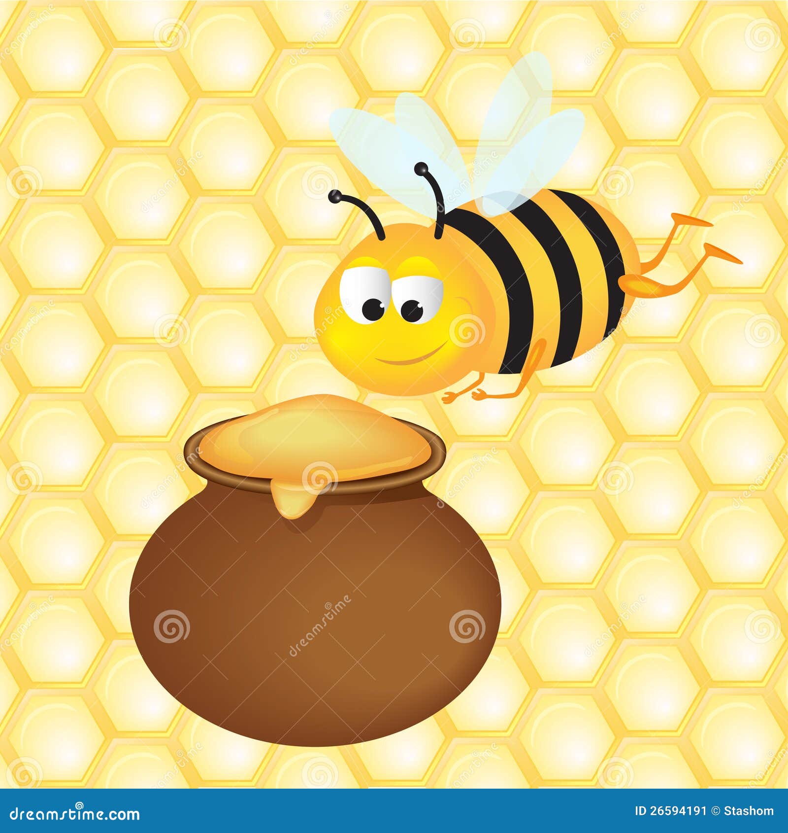 De Pot Van De Honing En Bij, Vectorillustratie Vector Illustratie ...