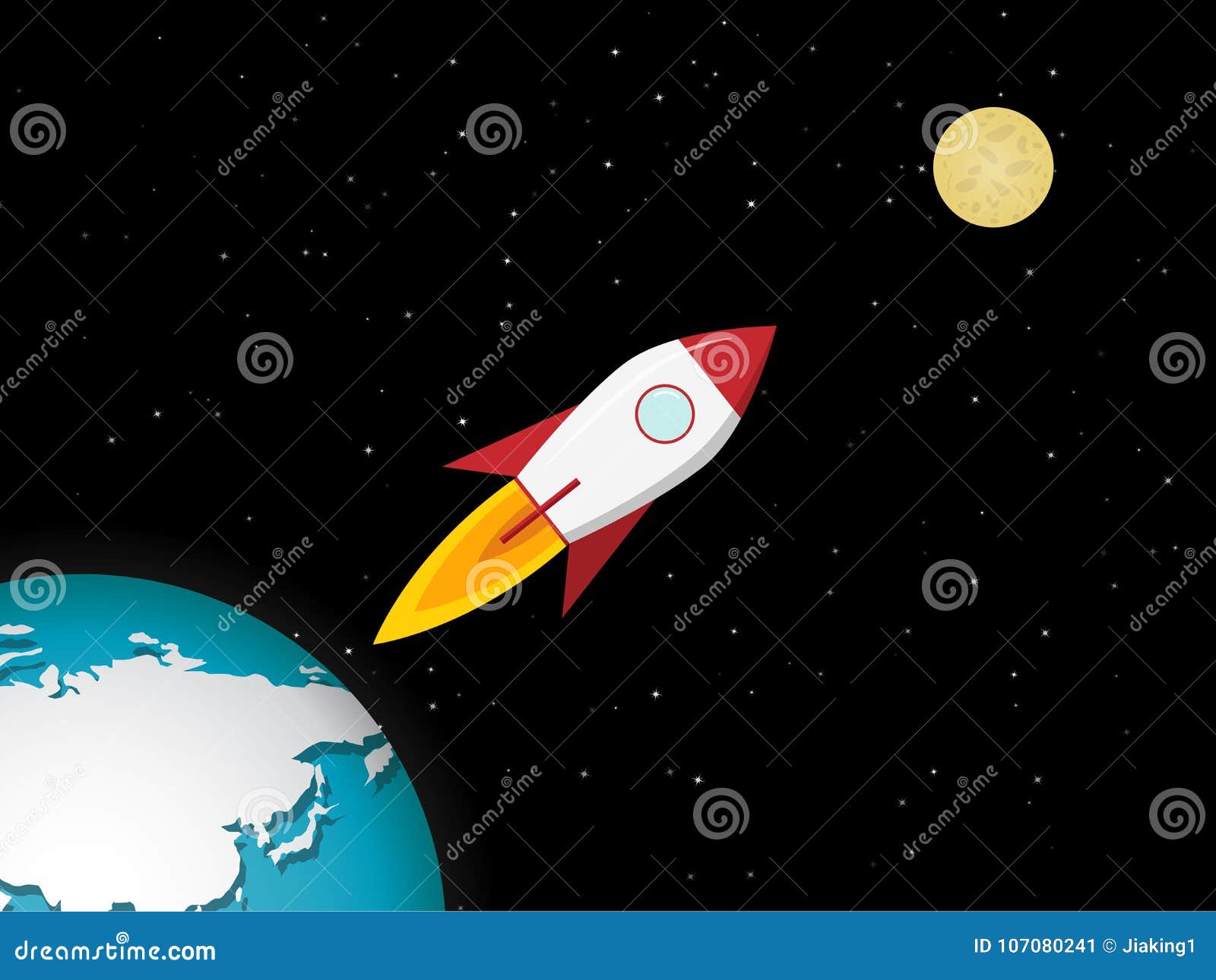 De Raket Gaat Naar De Maan Van Aarde, Vector Vector Illustratie ...