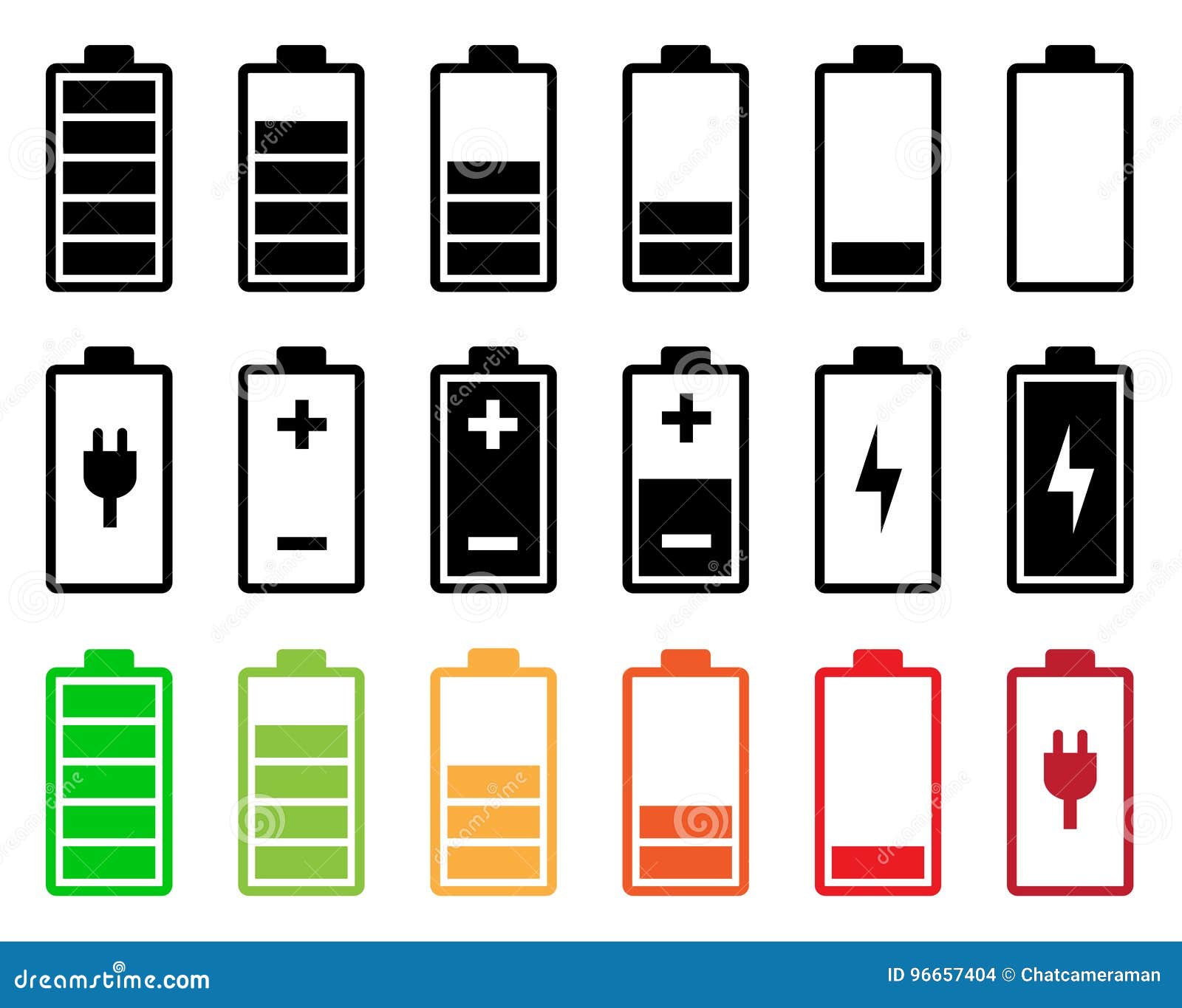 De Reeks Van Het Batterijpictogram Vector Illustratie - Illustration of ...