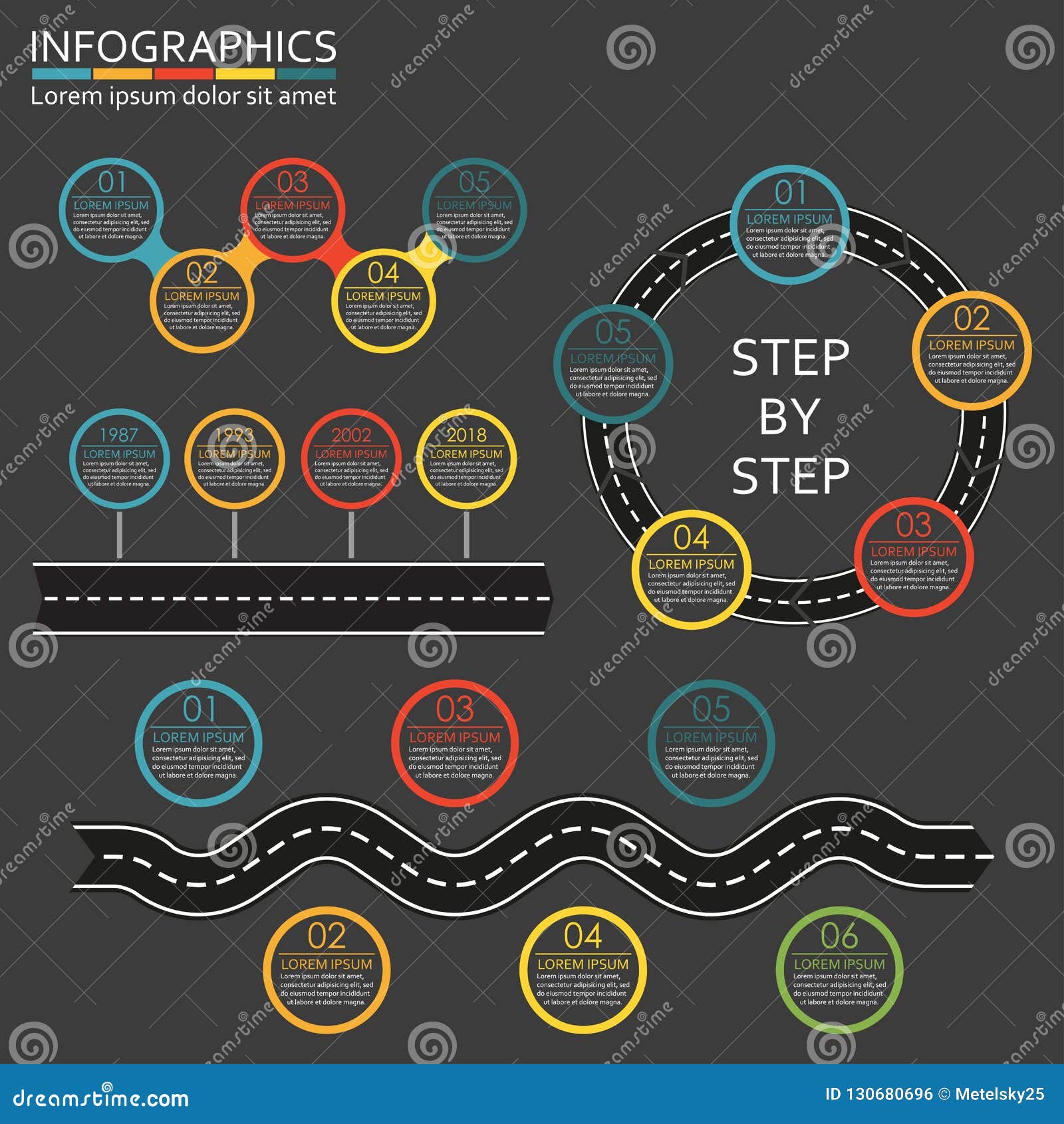 De Reeks Van Infographics Weg in Vorm Van Pijl Met Stappen, Opties of ... De Reeks Van Infographics Weg in Vorm Van Pijl Met Stappen, Opties of ...