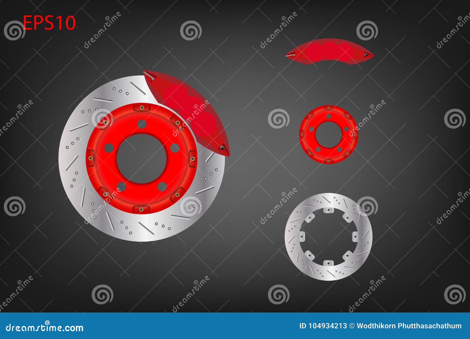 De Remsysteem Van De Autoschijf Met Rode Beugel Vector Illustratie ...