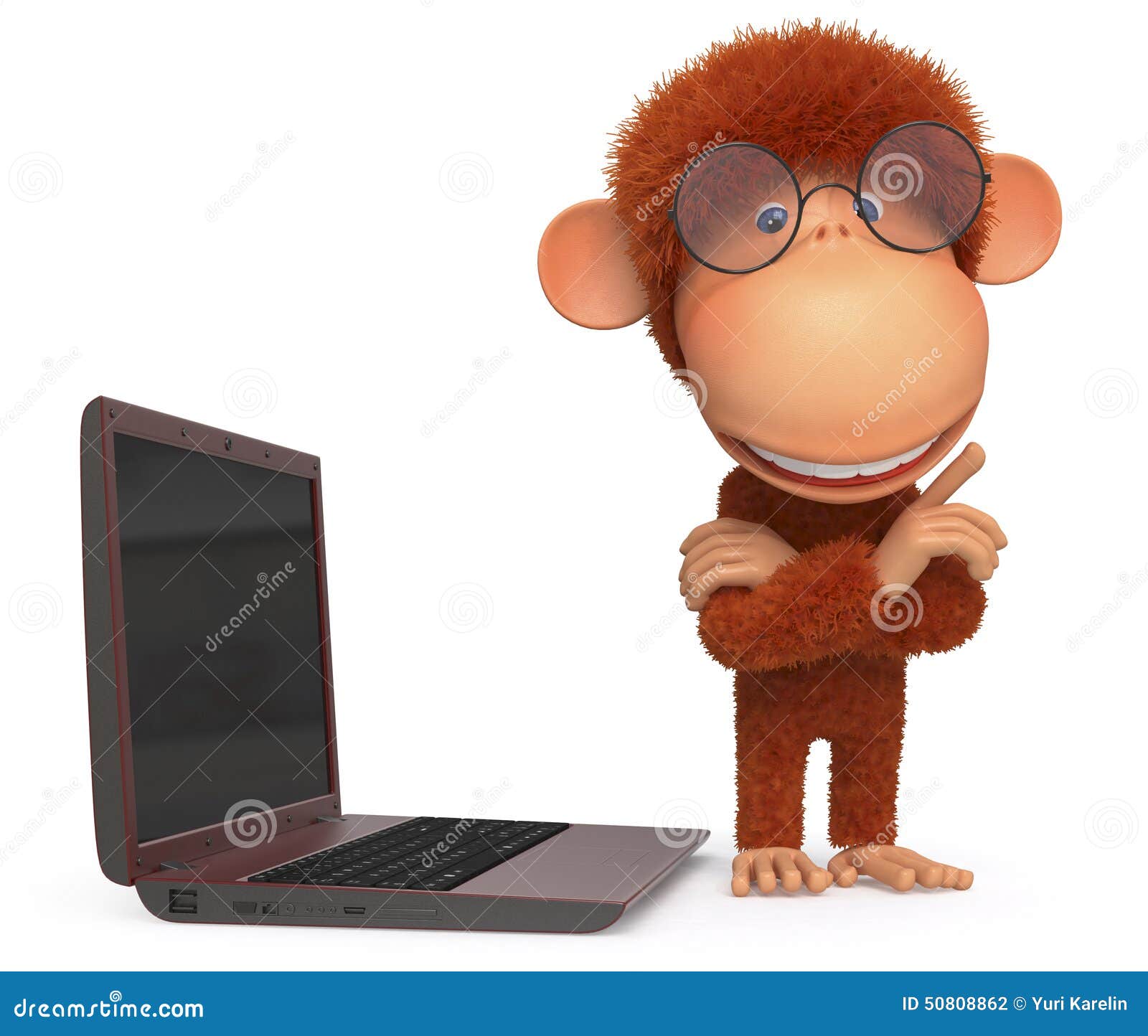 De rode aap met laptop stock illustratie. Illustration of informatie ...