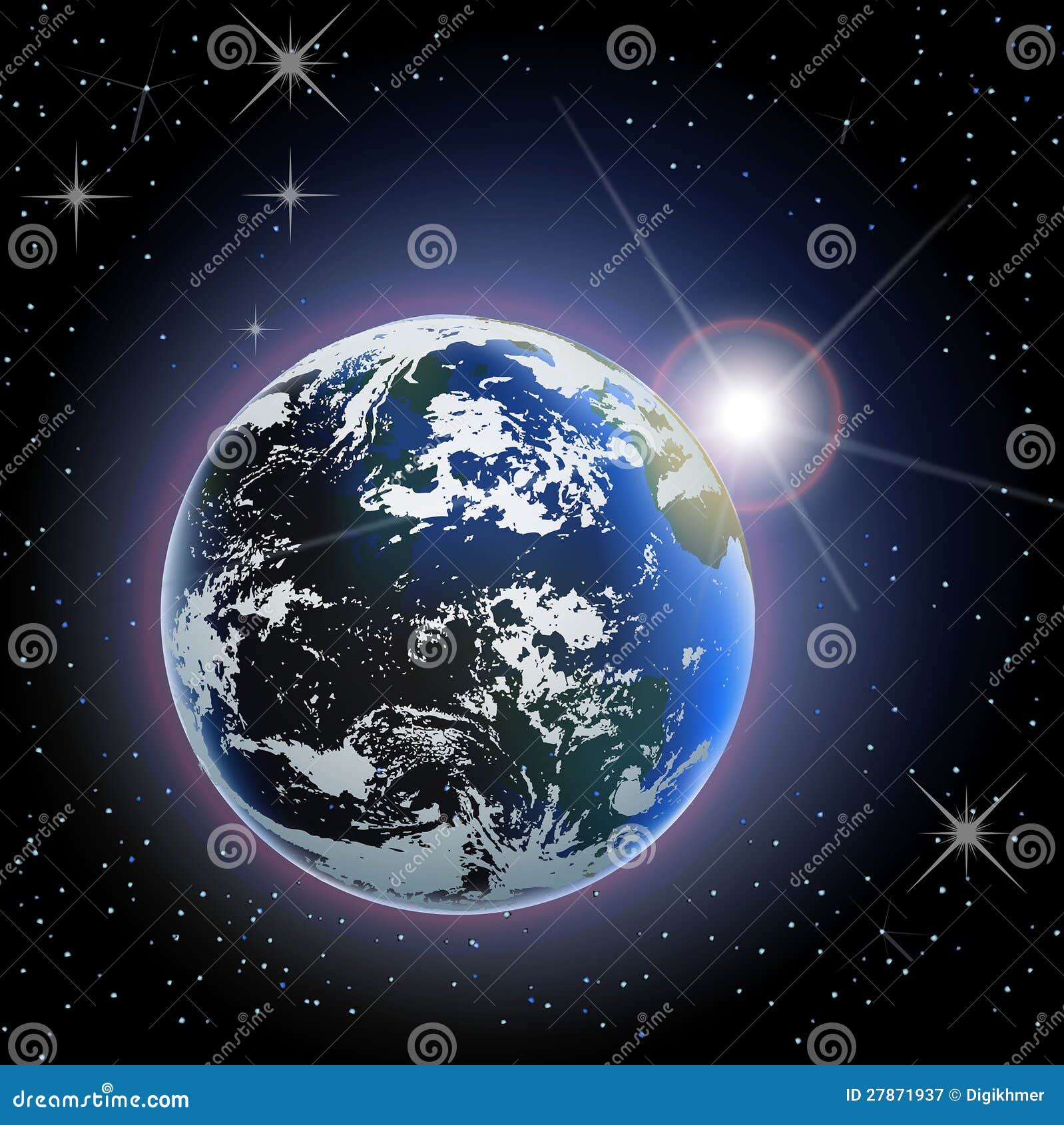 De Ruimte Stijging Van De Zon Van De Aarde Vector Illustratie ...