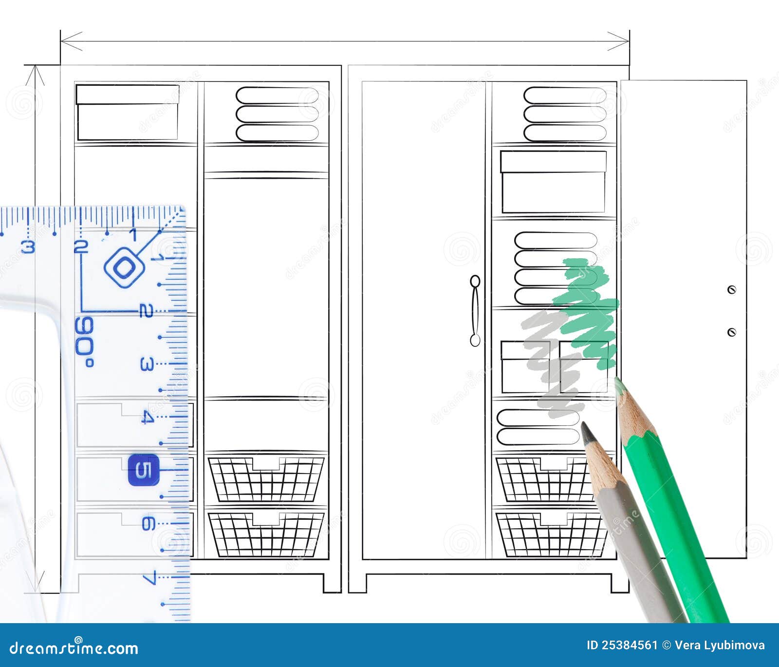 De Schets Van Het Potlood Van Een Open Garderobe Stock Illustratie ...