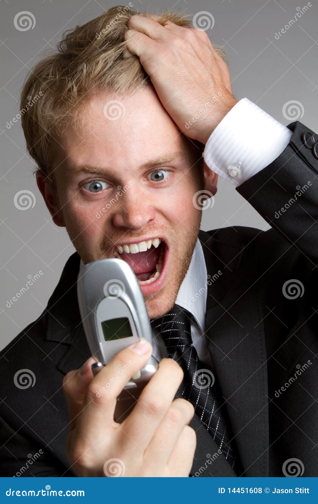 De Schreeuwende Mens Van De Telefoon Stock Foto - Image of overseinen ...