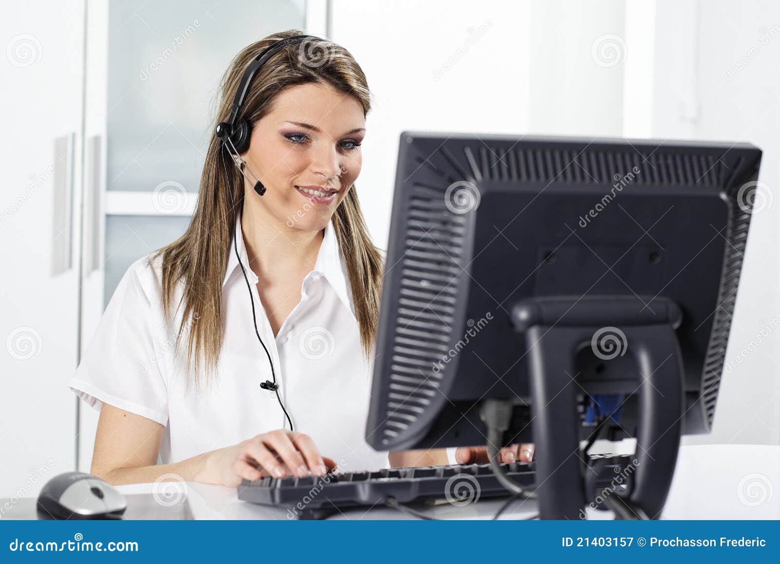 De Secretaresse Van De Hoofdtelefoon Stock Afbeelding - Image of vrouw ...