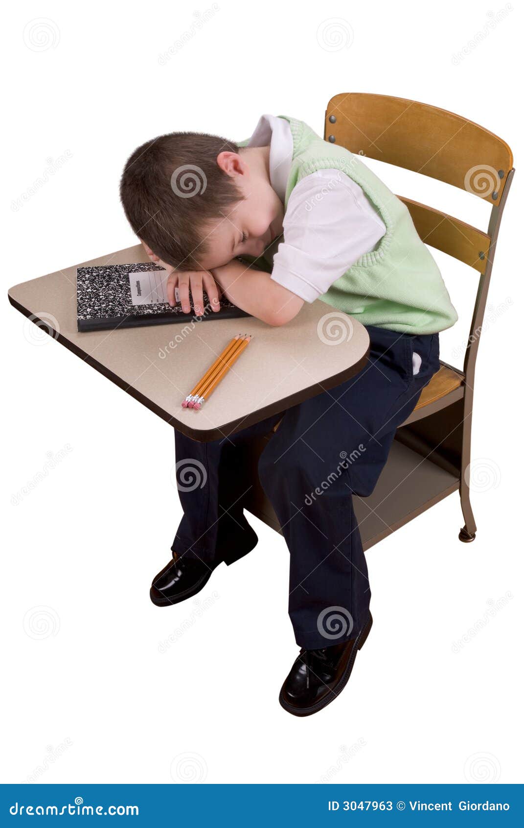 De Slaap Van De Jongen Bij Schoolbank Stock Afbeelding - Image of ...