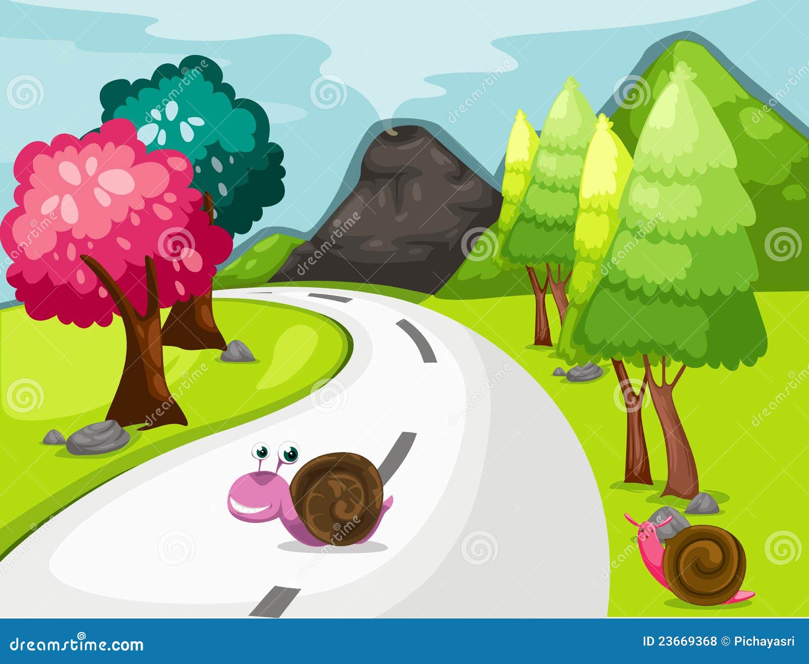 De Slak Die Van Het Beeldverhaal Weg Kruist Vector Illustratie ...