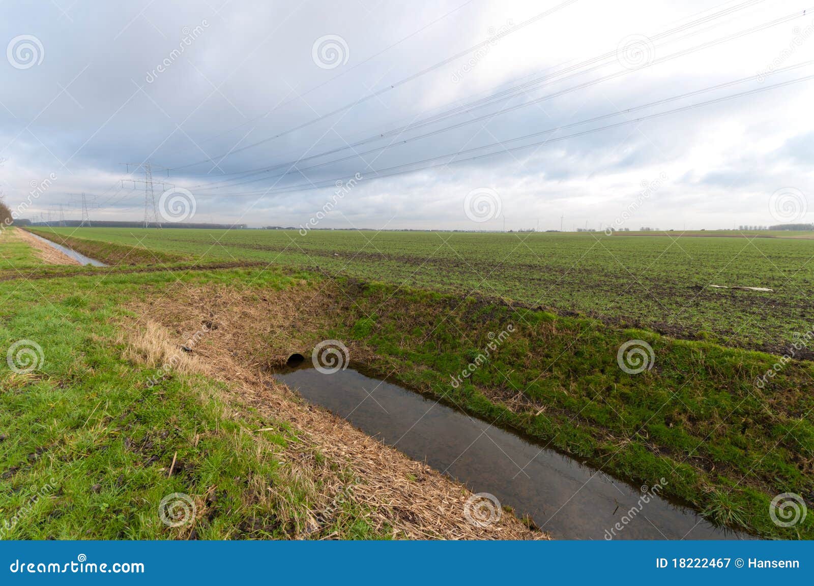 De sloot van de drainage stock afbeelding. Image of platteland - 18222467
