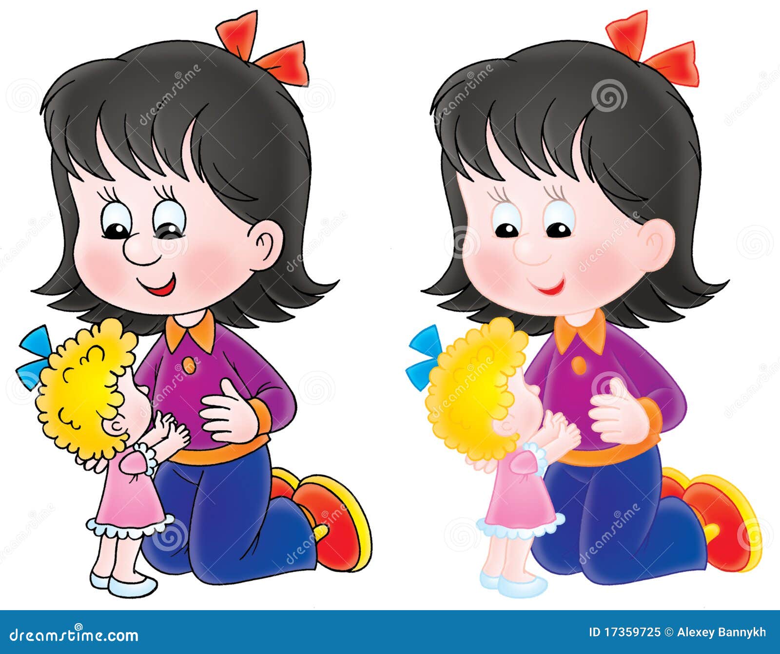 De Spelen Van Het Meisje Met Een Pop Stock Illustratie - Illustration ...