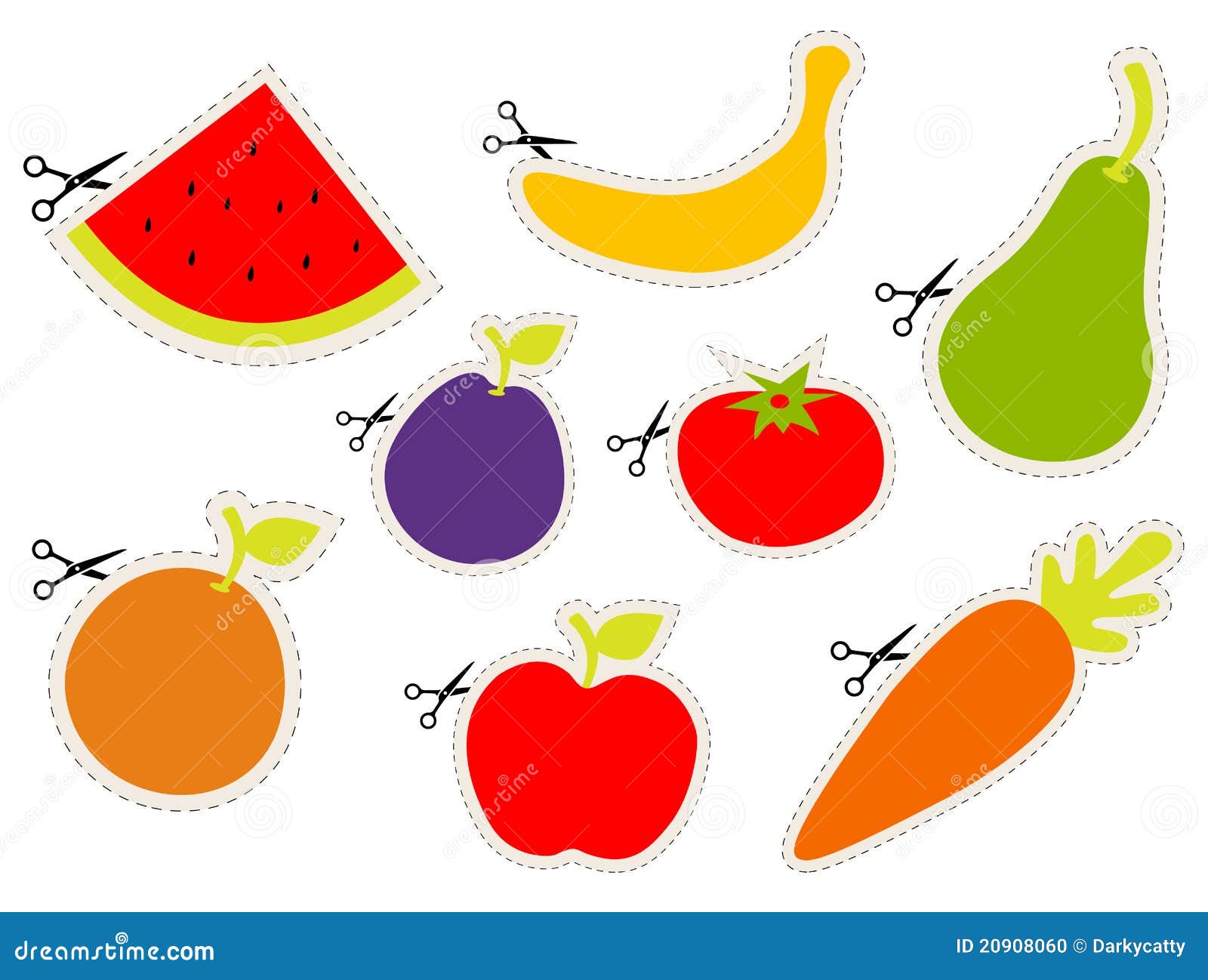 De Stickers Van Het Fruit Met Schaar Vector Illustratie - Illustration ...