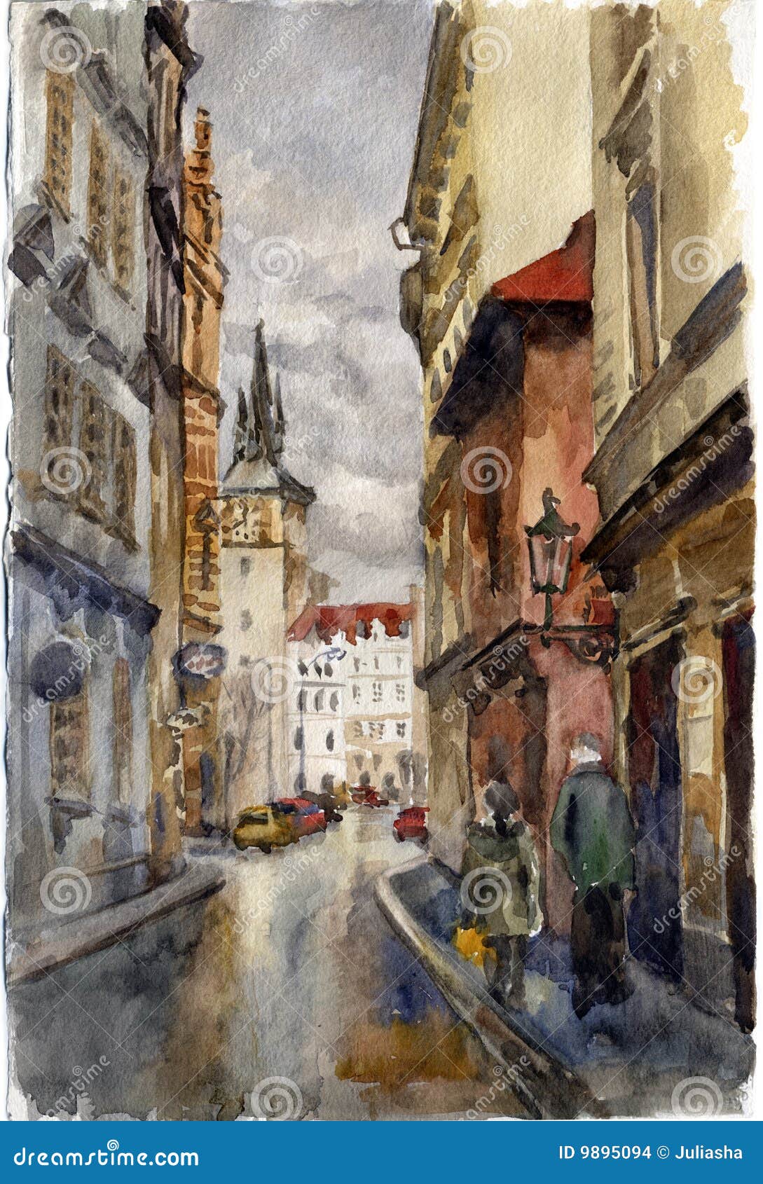 De Straat Van Praag. Waterverf Stock Illustratie - Illustration of ...