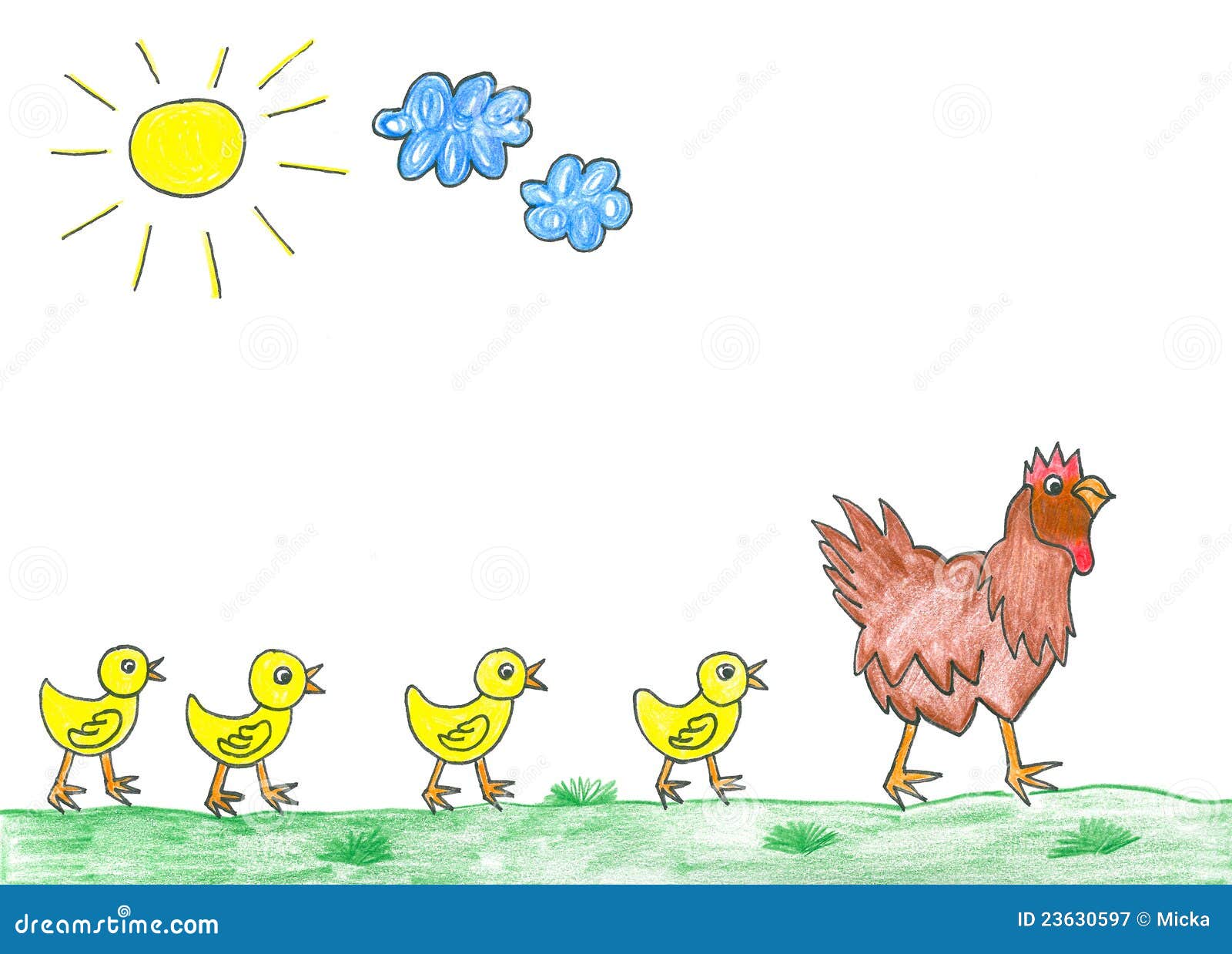 De TekeningsKip Van Het Kind Met Leuke Kippen Stock Illustratie ...