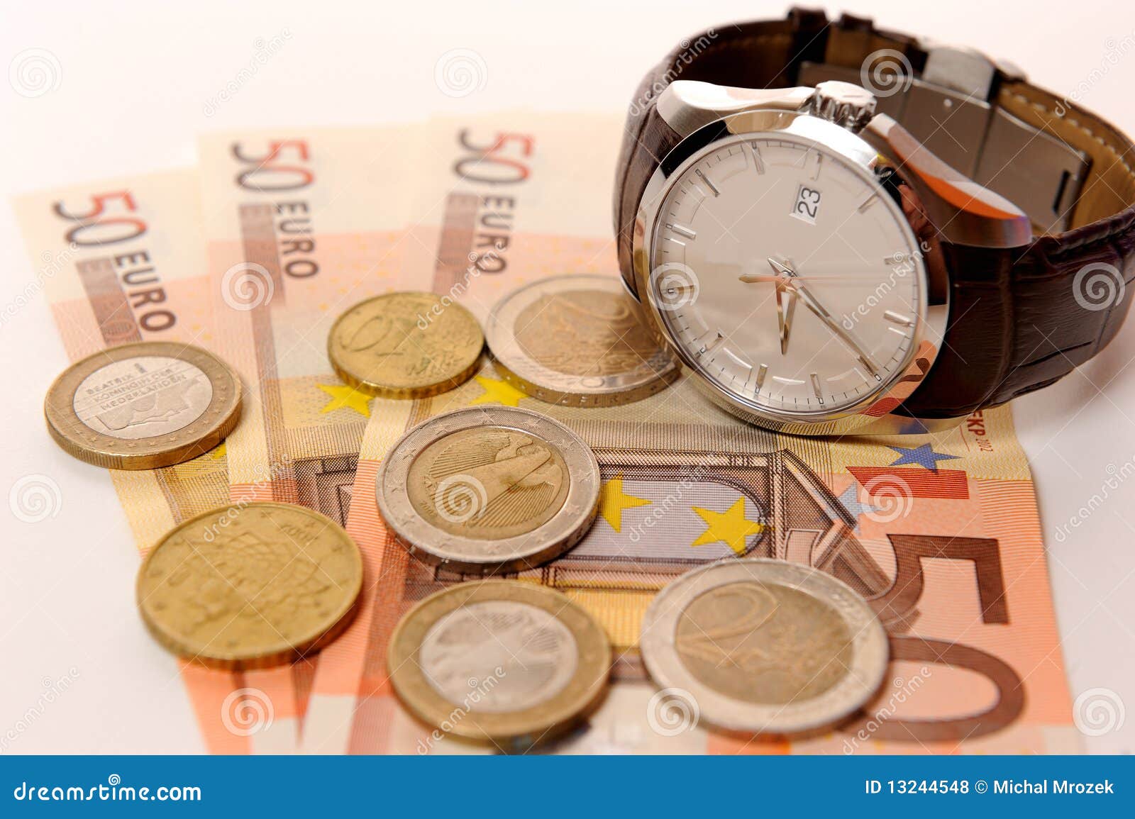 De tijd is geld stock foto. Image of europees, nota, munt - 13244548