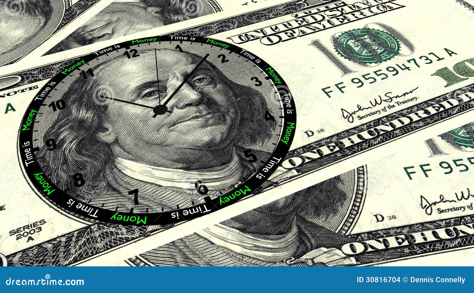 De Tijd is Geld 100 Dollarklok Stock Illustratie - Illustration of ...