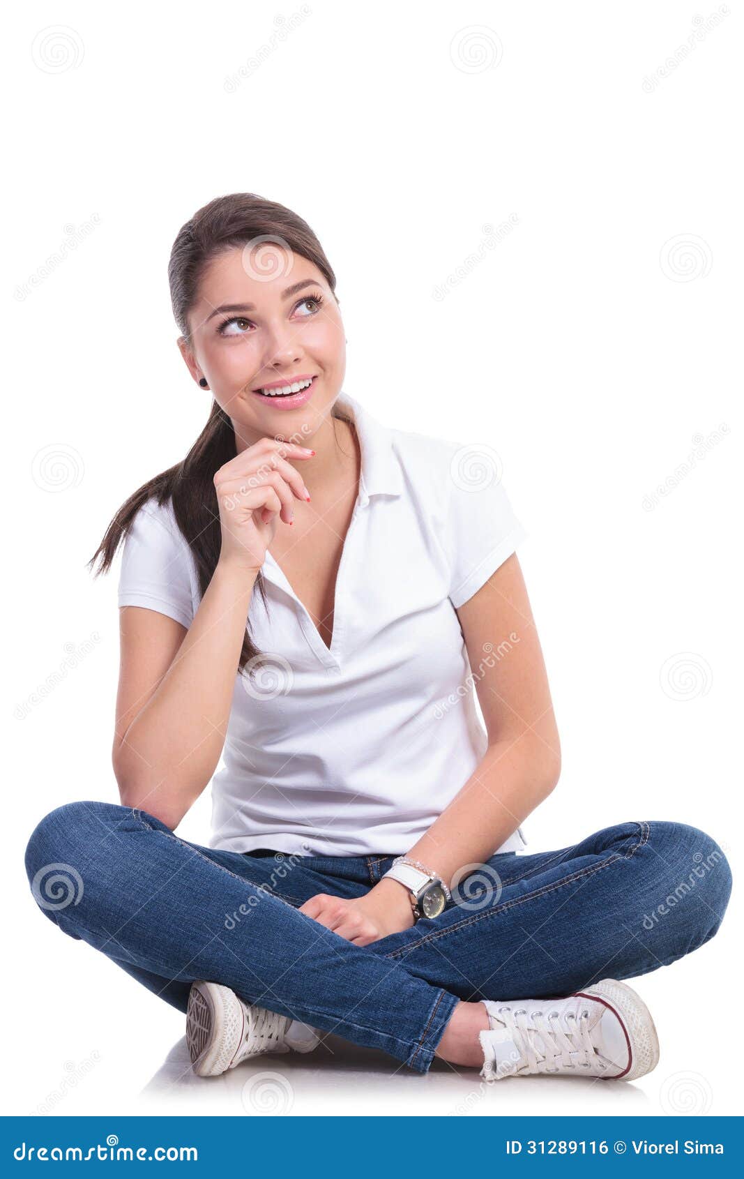 De Toevallige Vrouw Zit & Heeft Idee Stock Foto - Image of wijfje ...