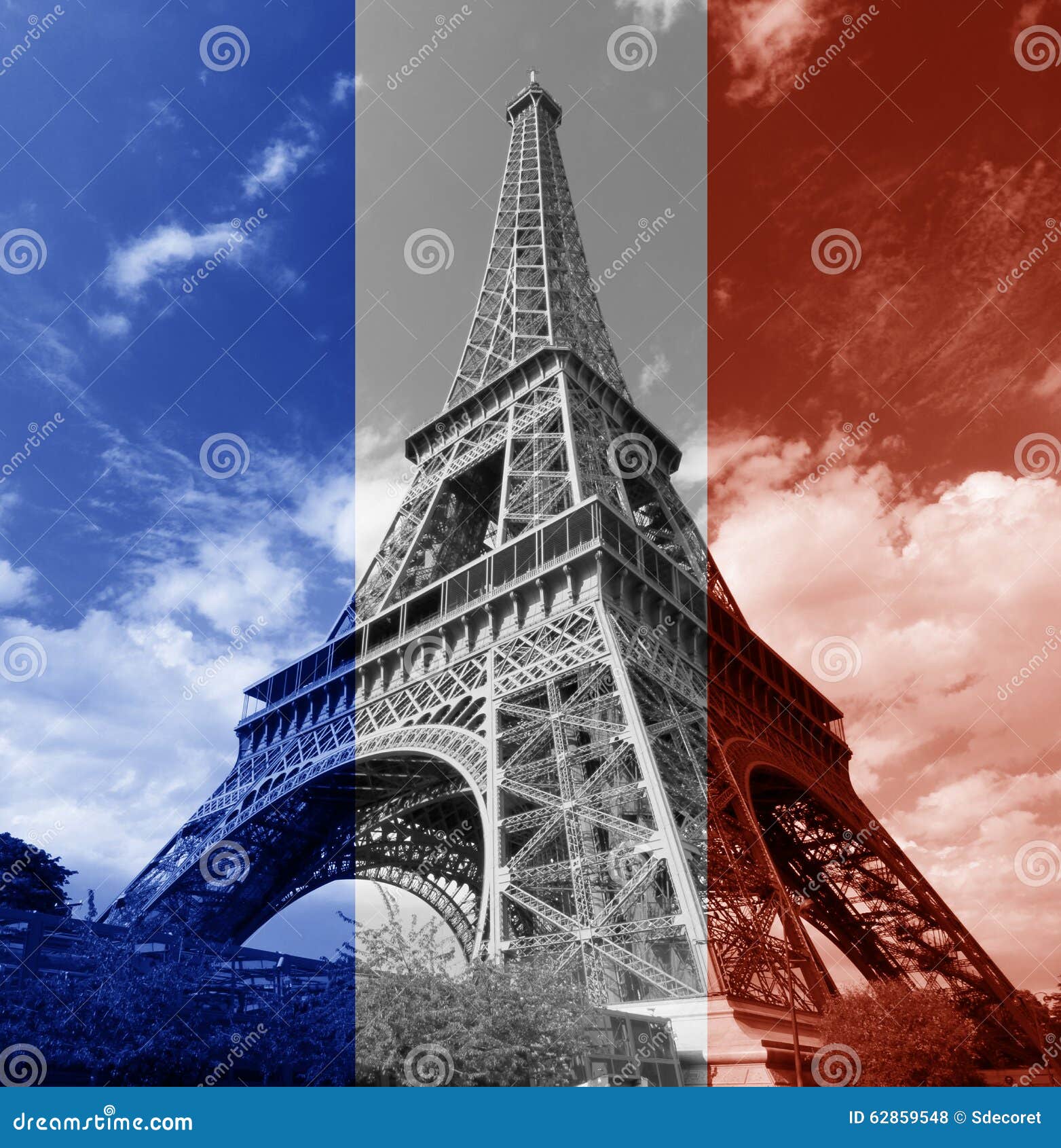 De Toren Franse Vlag Van Parijs Eiffel Stock Illustratie - Illustration ...