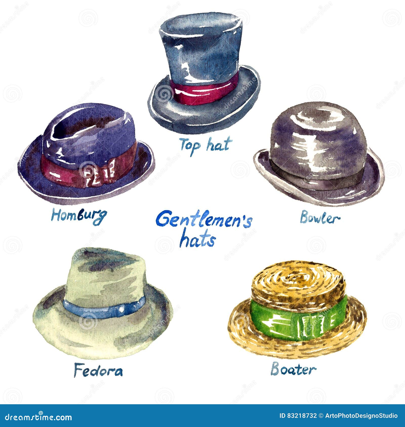 De Types Van Heren` S Hoeden Stock Illustratie - Illustration of fedora ...