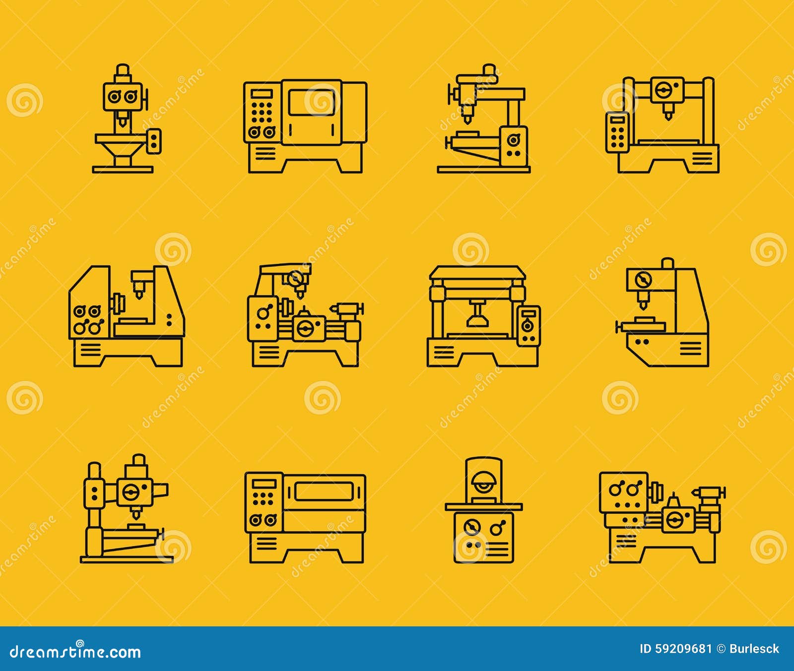 De Vector Dunne Pictogrammen Van De Lijnwerktuigmachine Vector ...