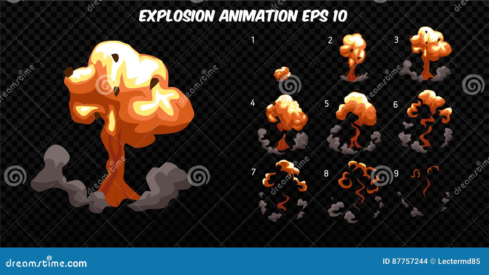 De Vector Explodeert Explodeer Effect Animatie Met Rook De Kaders Van ...