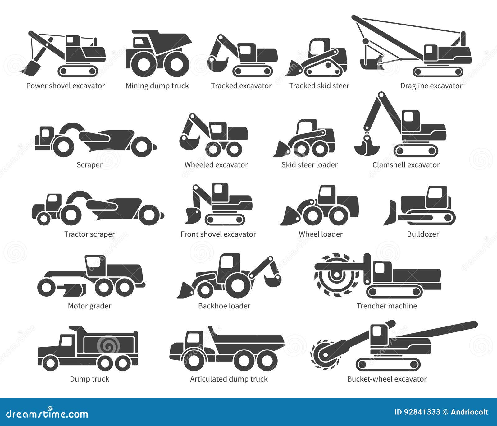 De Vector Geplaatste Pictogrammen Van Bouwmachines Vector Illustratie ...