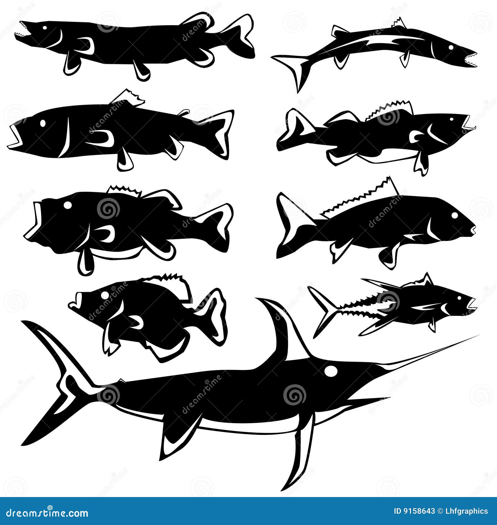 De Vectorsilhouetten Van Vissen Vector Illustratie - Illustration of ...