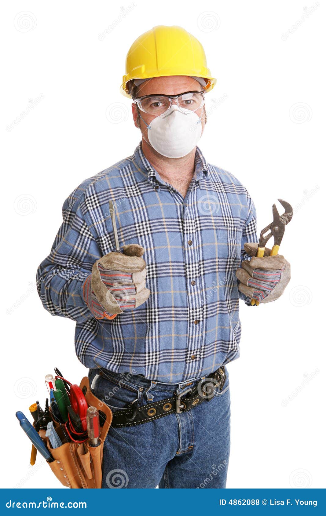 De Veiligheid Van De Bouwvakker Stock Foto - Image of bouwer ...