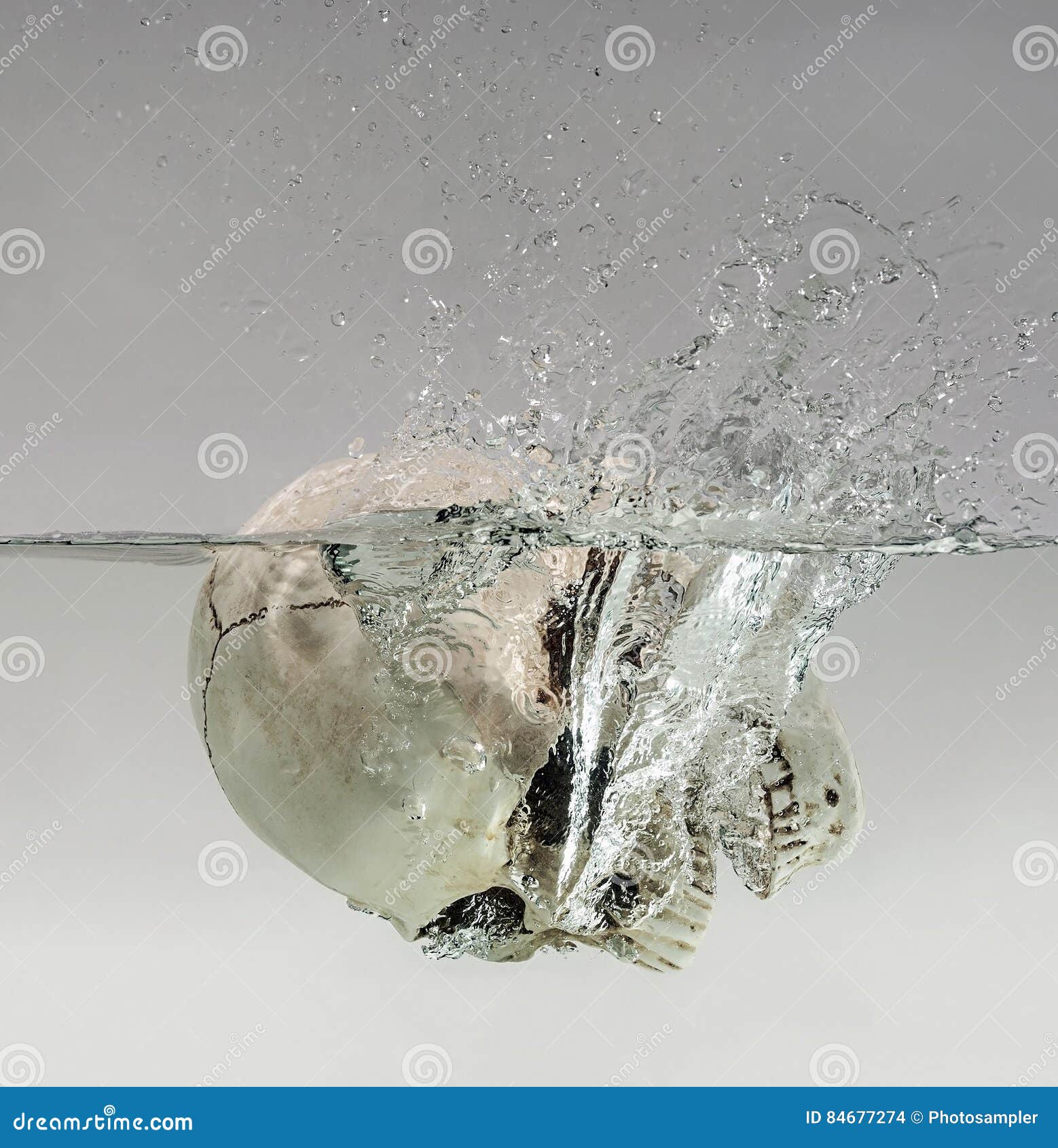 De Verdrinking Van Menselijke Schedel in Het Water Stock Foto - Image ...