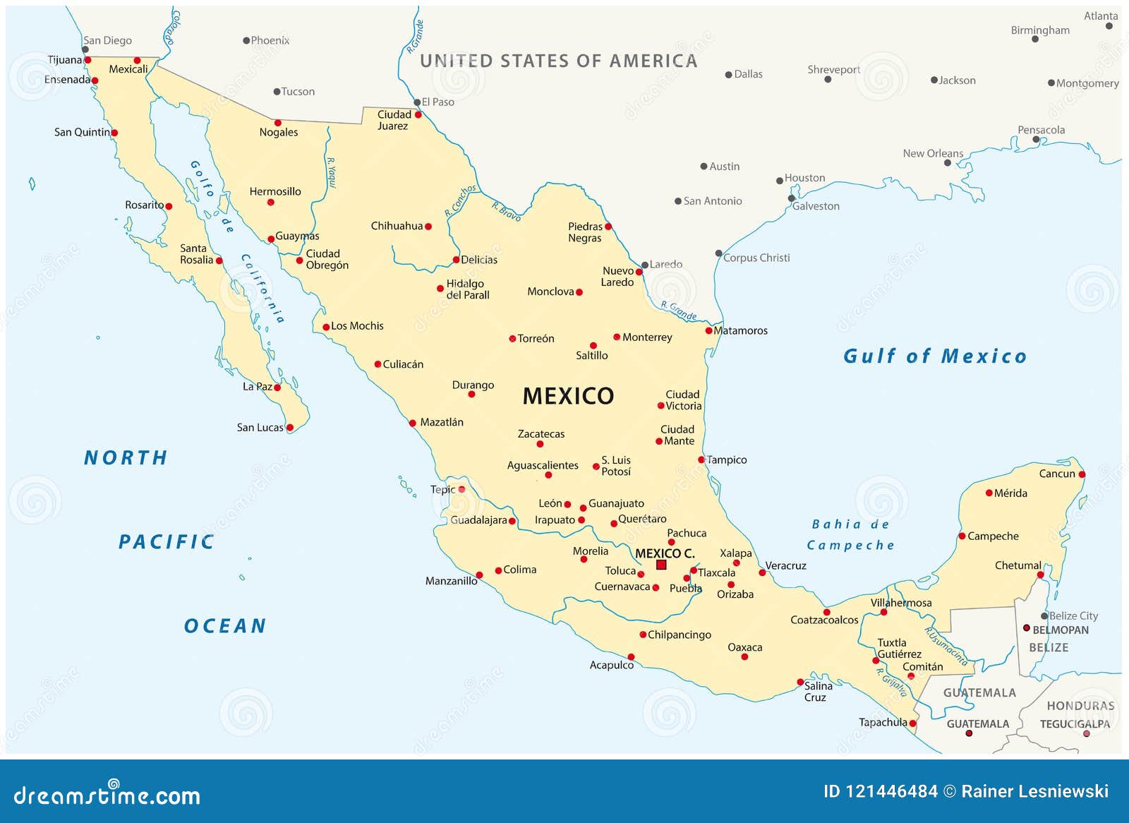 De Verenigde Mexicaanse Vectorkaart Van Staten Vector Illustratie ...