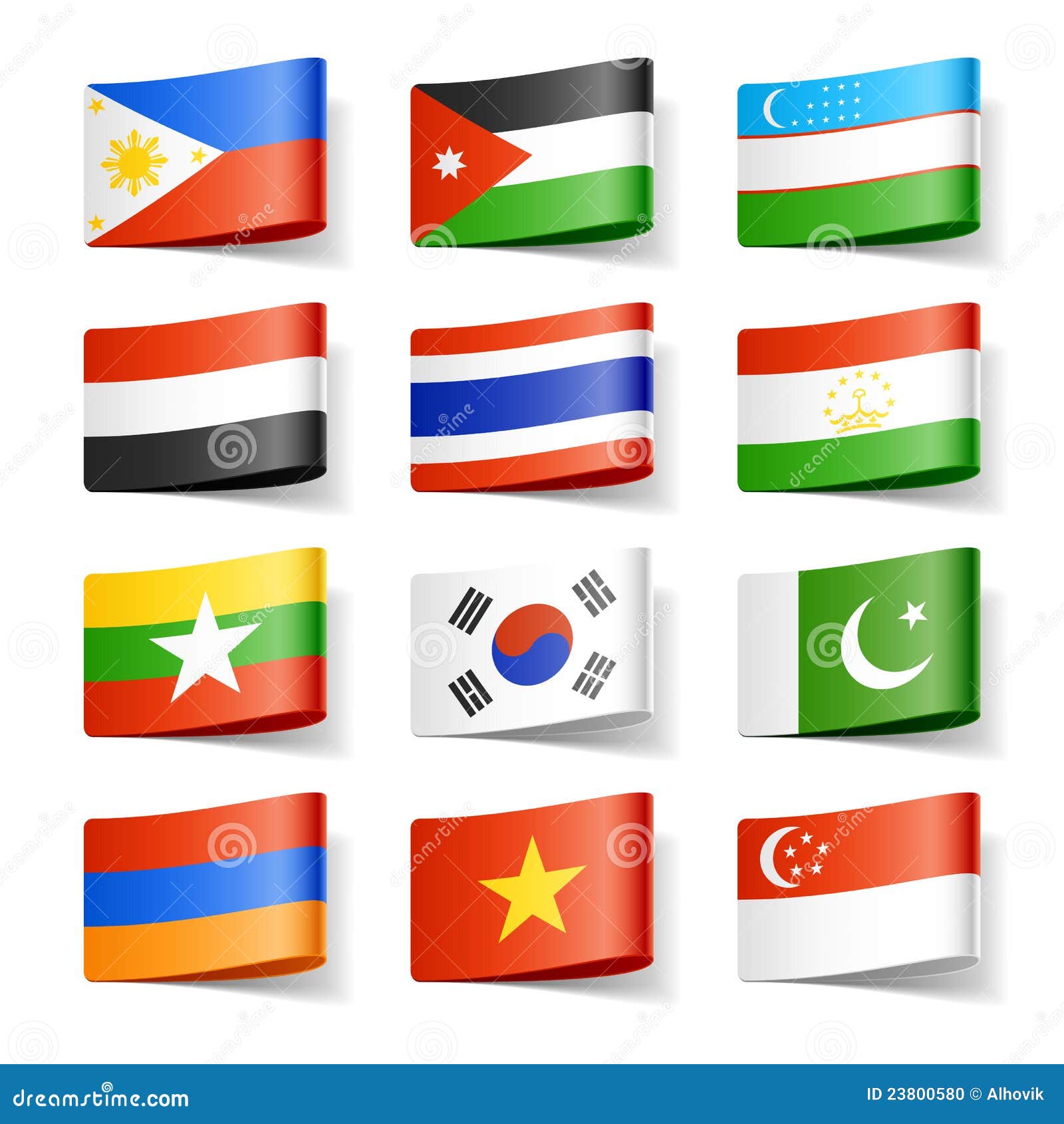 De Vlaggen Van De Wereld. Azië. Vector Illustratie - Illustration of ...