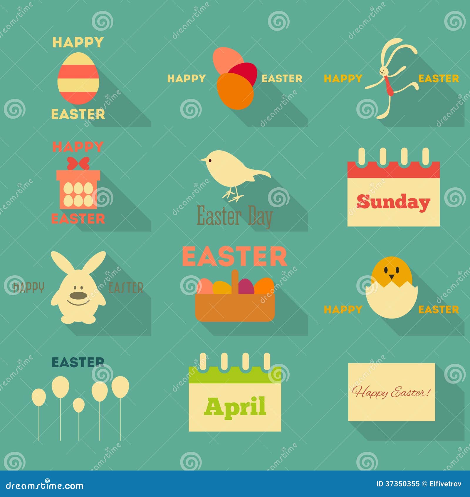 De Vlakke Pictogrammen Van Pasen Vector Illustratie - Illustration of ...