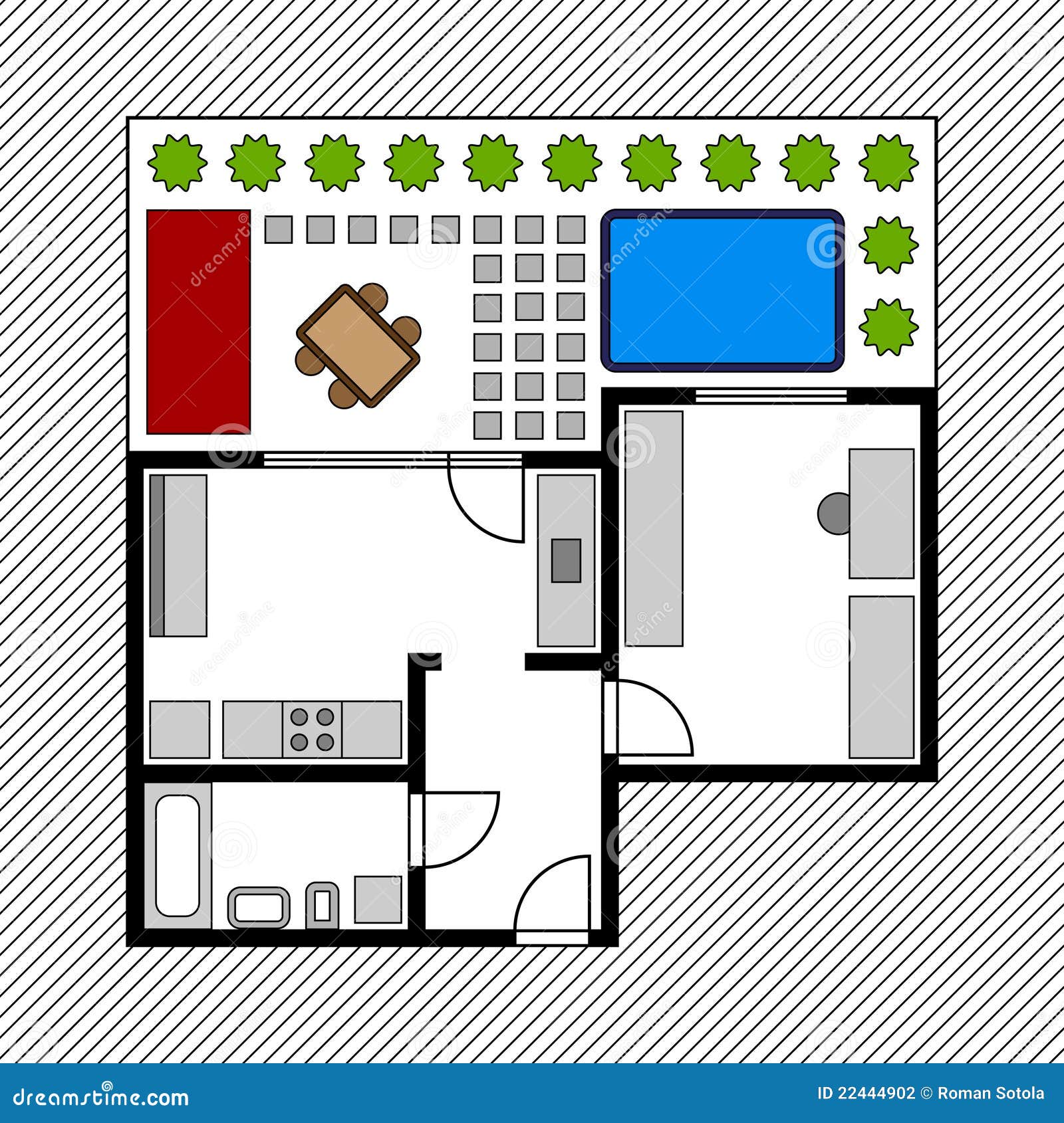De Vloerplan Van Het Huis Met Tuin Vector Illustratie - Illustration of ...