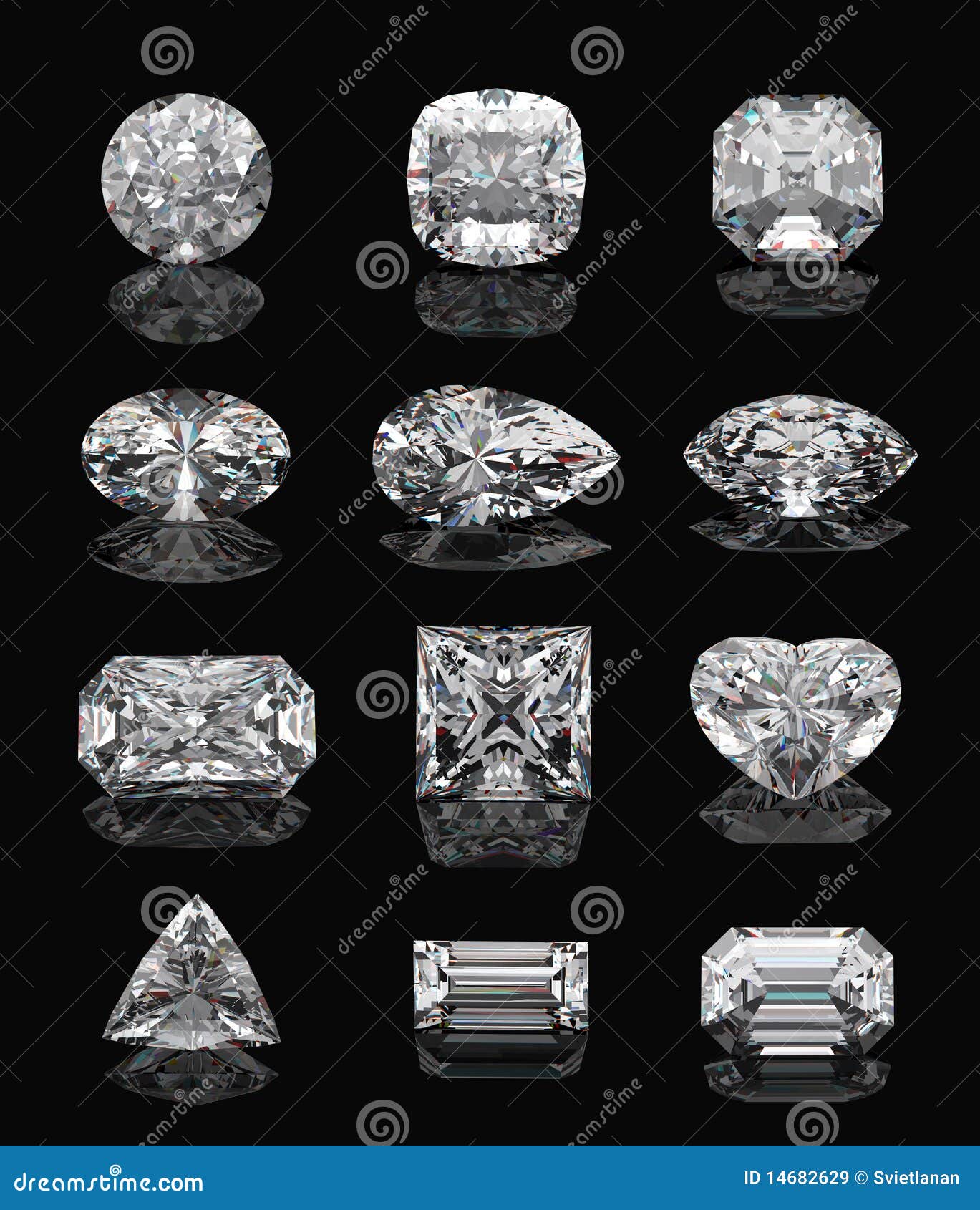 De Vormen Van De Diamant Op Zwarte. Stock Illustratie - Illustration of ...