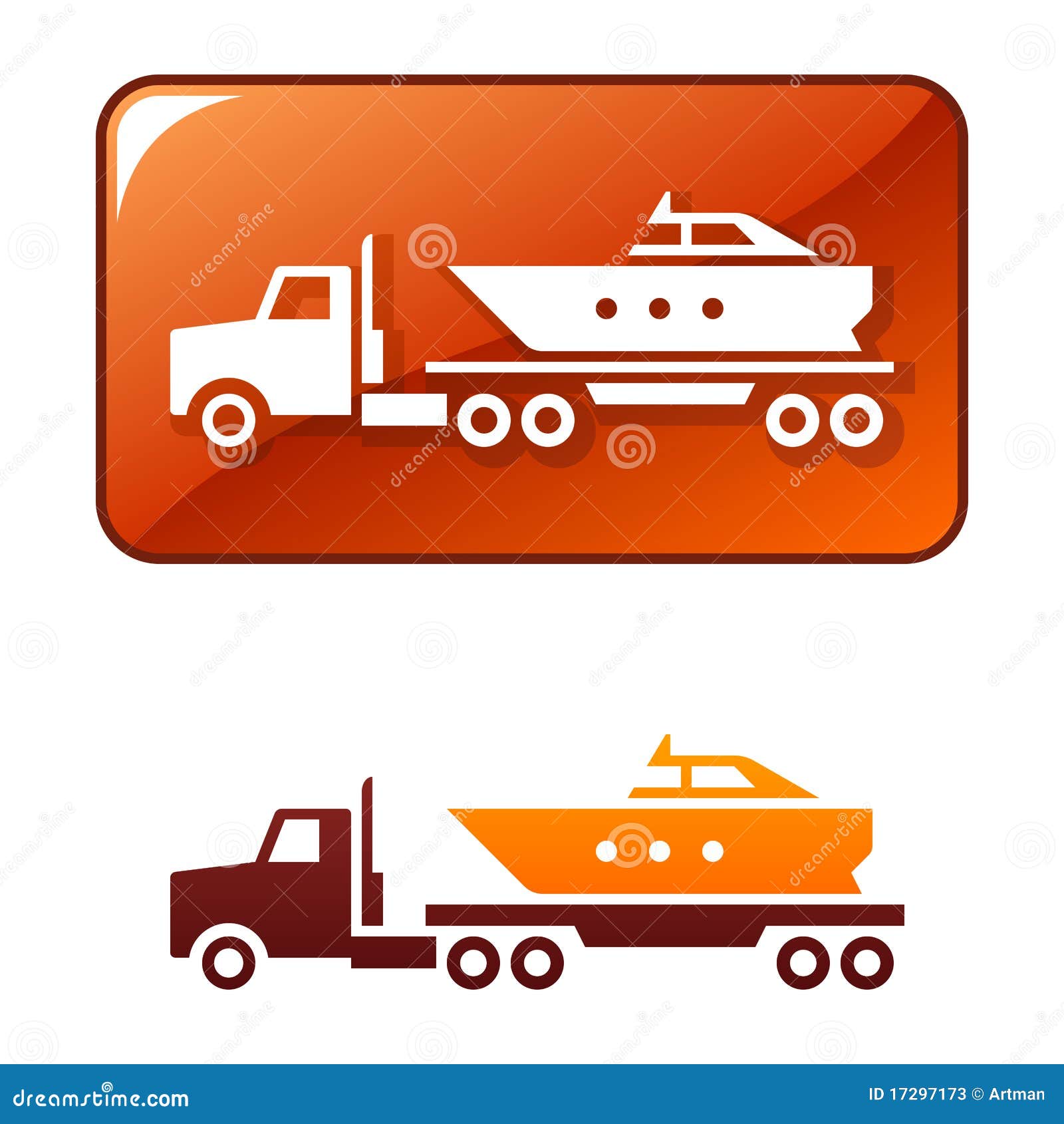 De Vrachtwagen Levert De Boot. Vector Pictogram Vector Illustratie ...