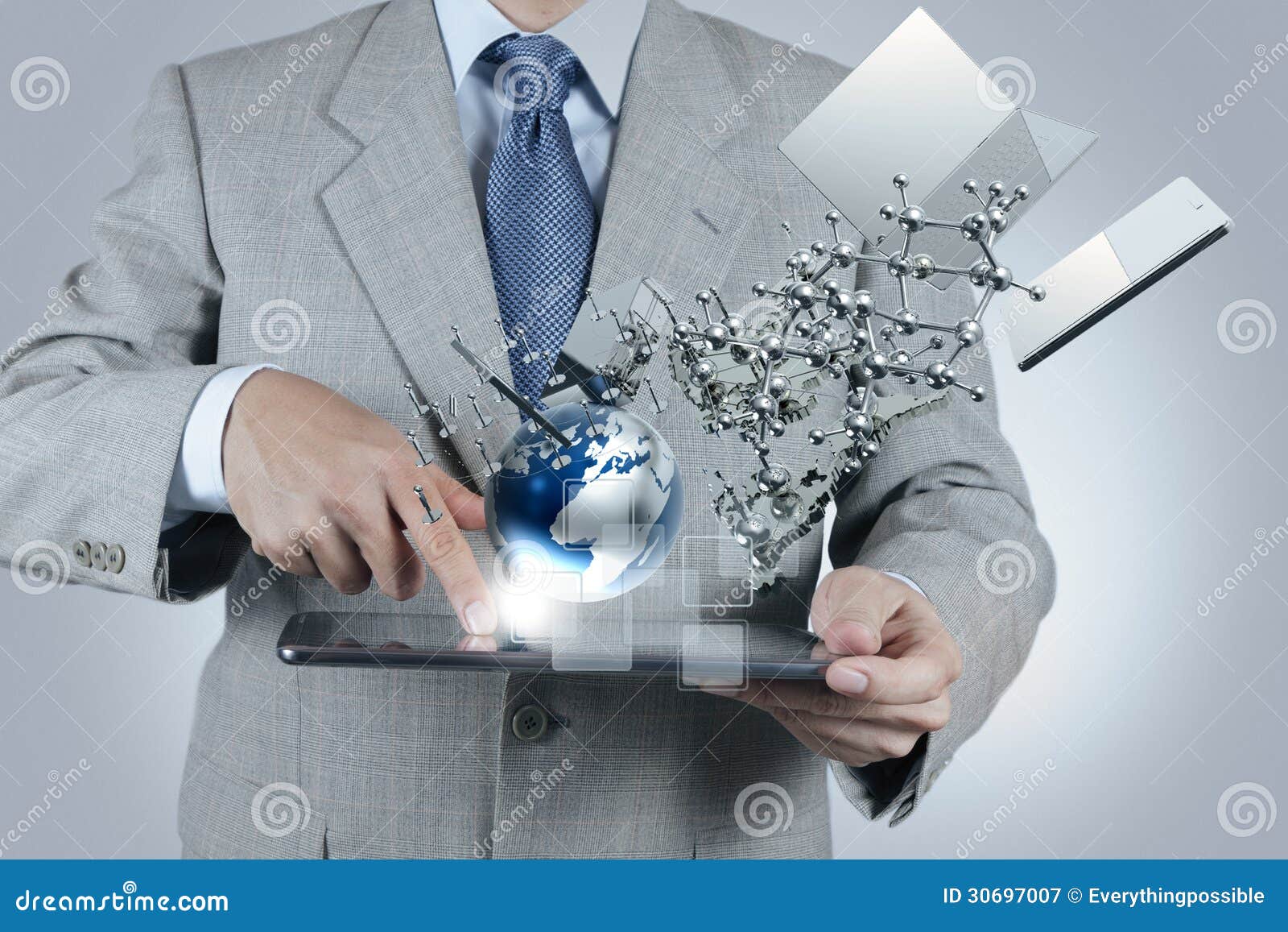 De Zakenman Toont Moderne Technologie Stock Afbeelding - Image of post ...