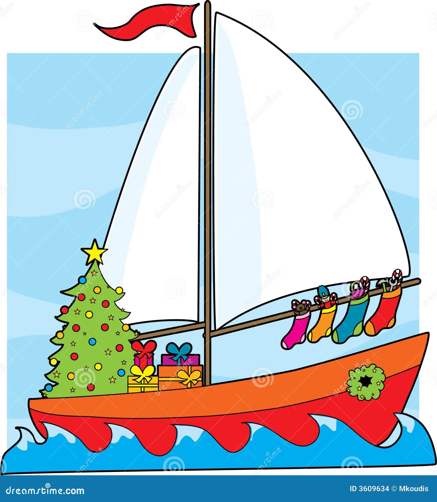 De Zeilboot van Kerstmis vector illustratie. Illustration of vakantie ...