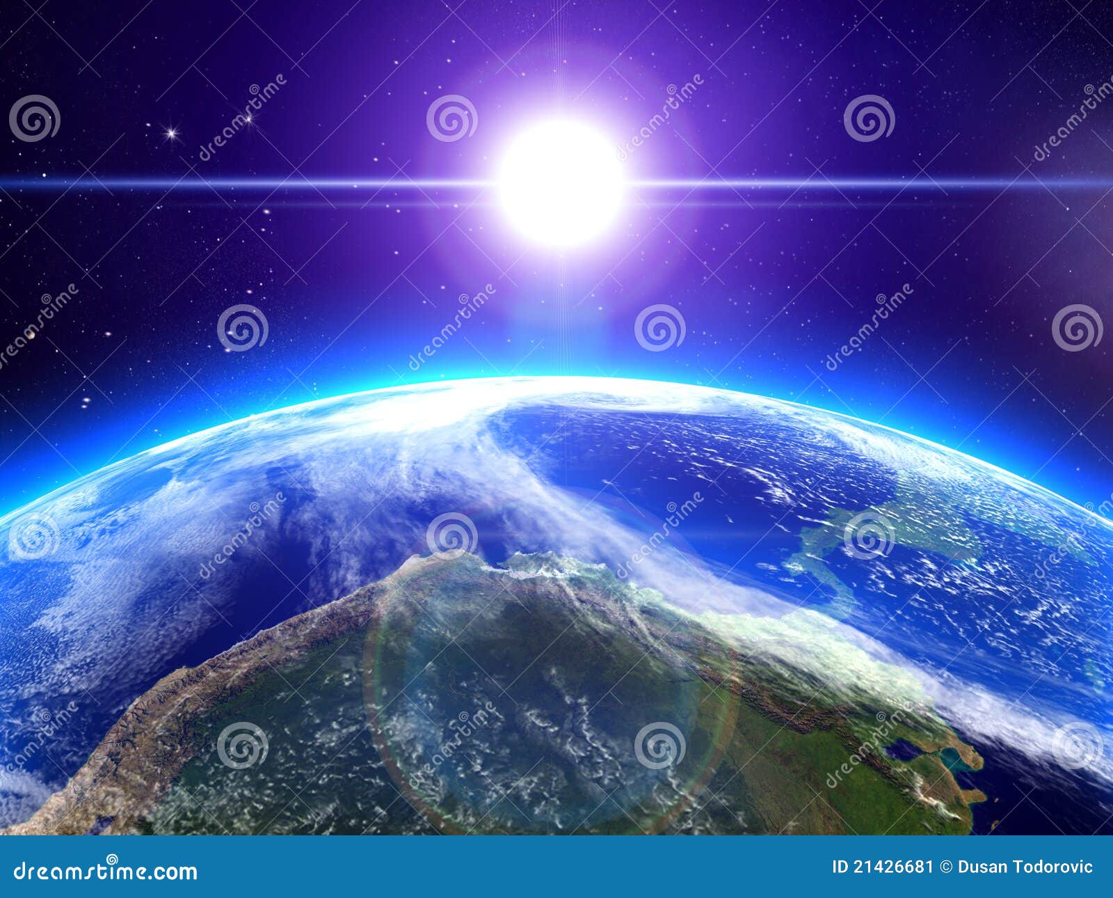 De Zon En De Aarde in Ruimte Stock Illustratie - Illustration of milieu ...