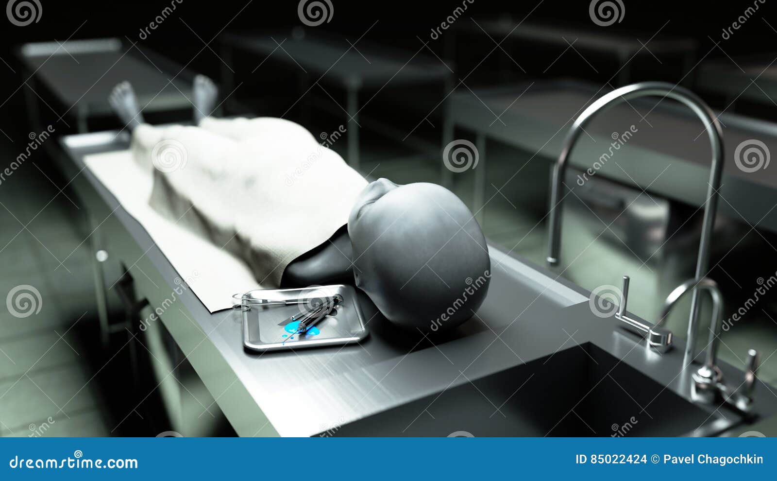 The Dead Alien In The Morgue On The Table. Futuristic Autopsy Concept ...