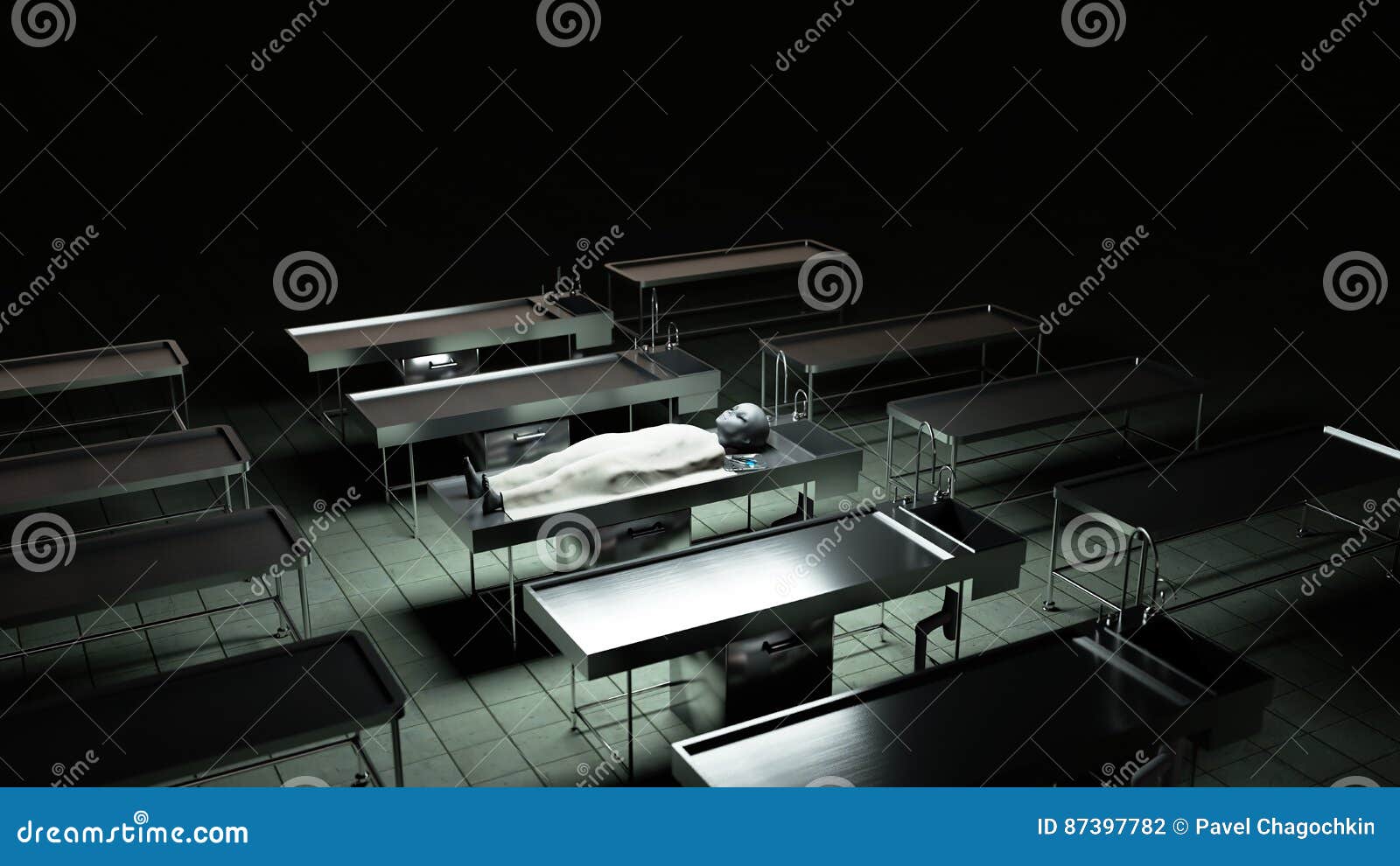 The Dead Alien In The Morgue On The Table. Futuristic Autopsy Concept ...