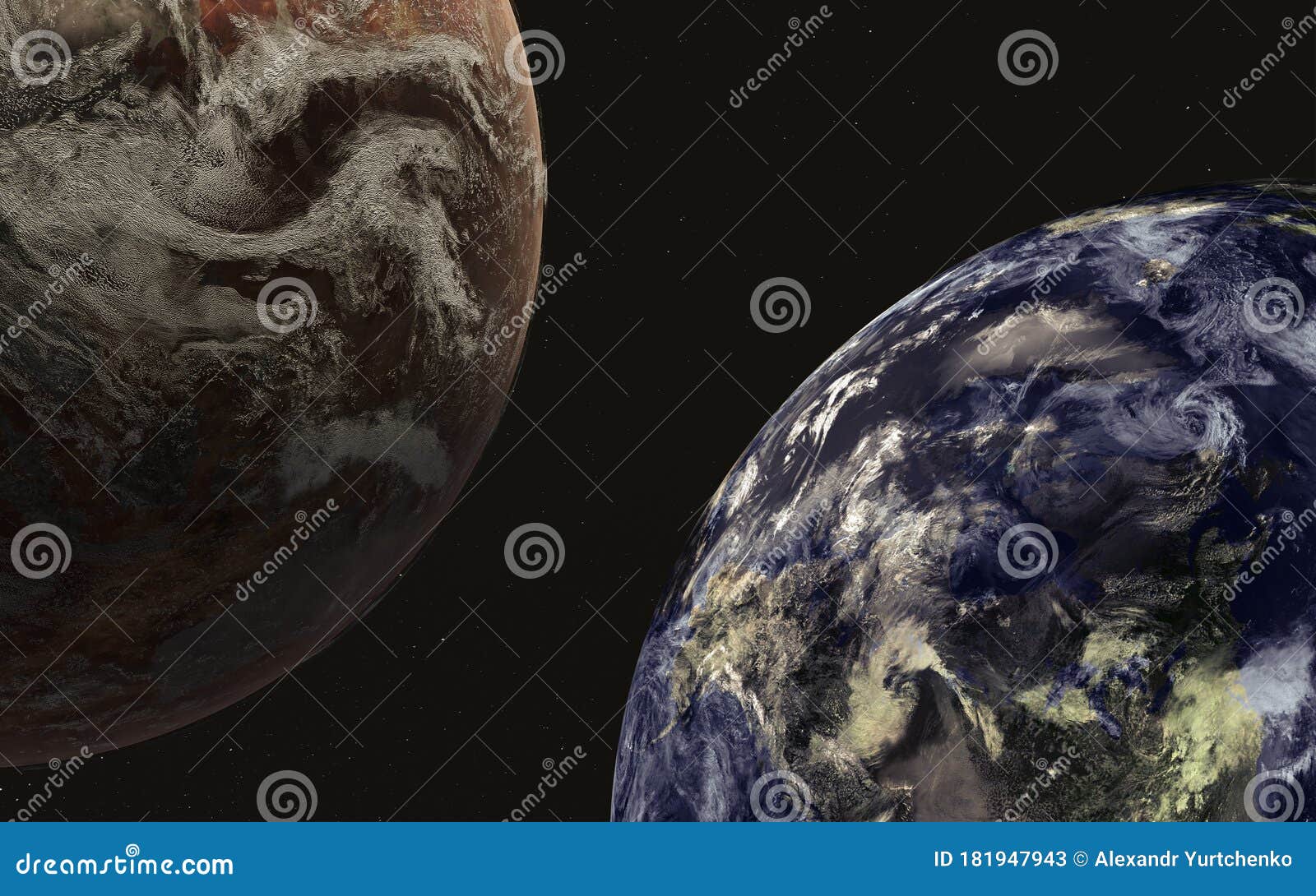 Dead and Alive Planet Earth in the Space Stock Illustration ...