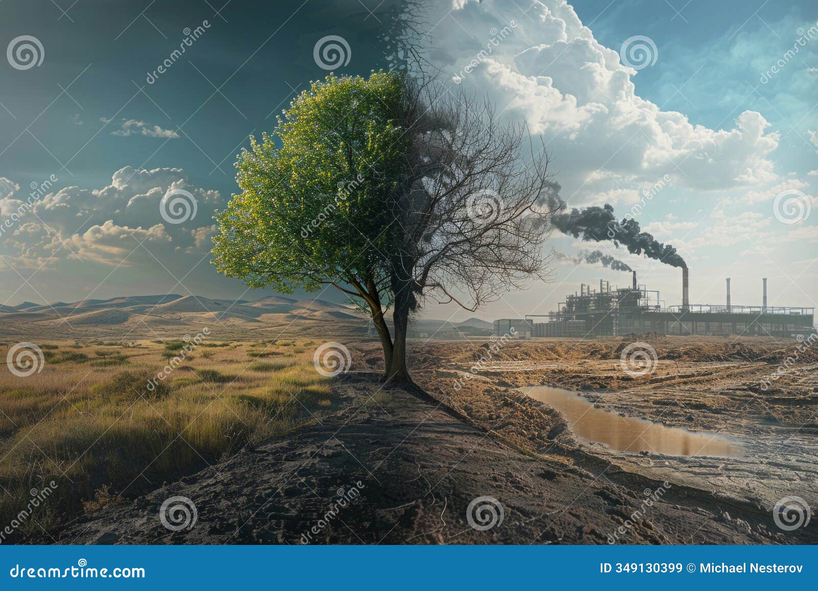 Dead and Alive Tree, Climate Change and Global Warming Concept Stock ...