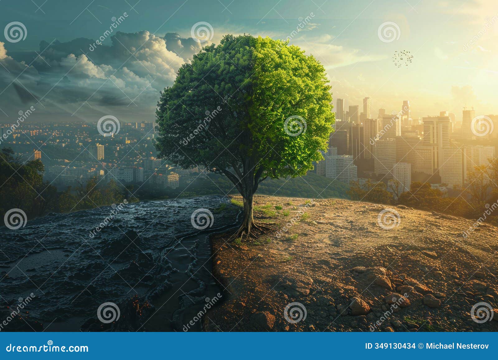 Dead and Alive Tree in Landscape Collage Stock Photo - Image of global ...