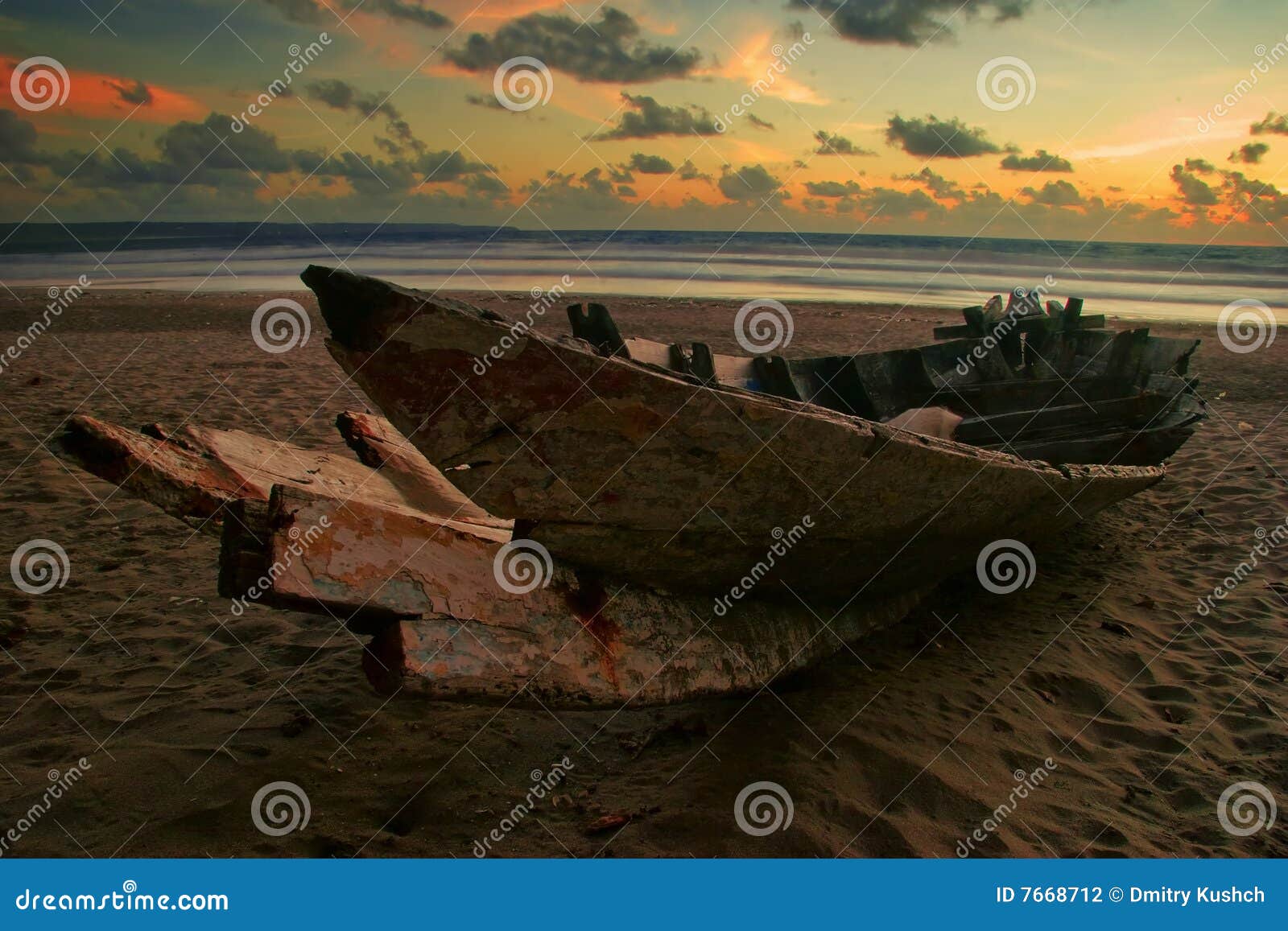Dead boat on the beach stock photo. Image of hill, palms - 7668712
