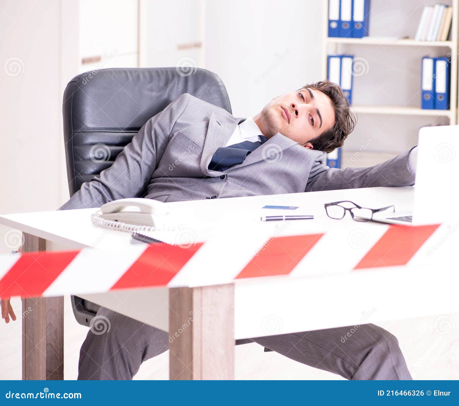 Dead Businessman at this Desk Stock Photo - Image of criminal, injury ...
