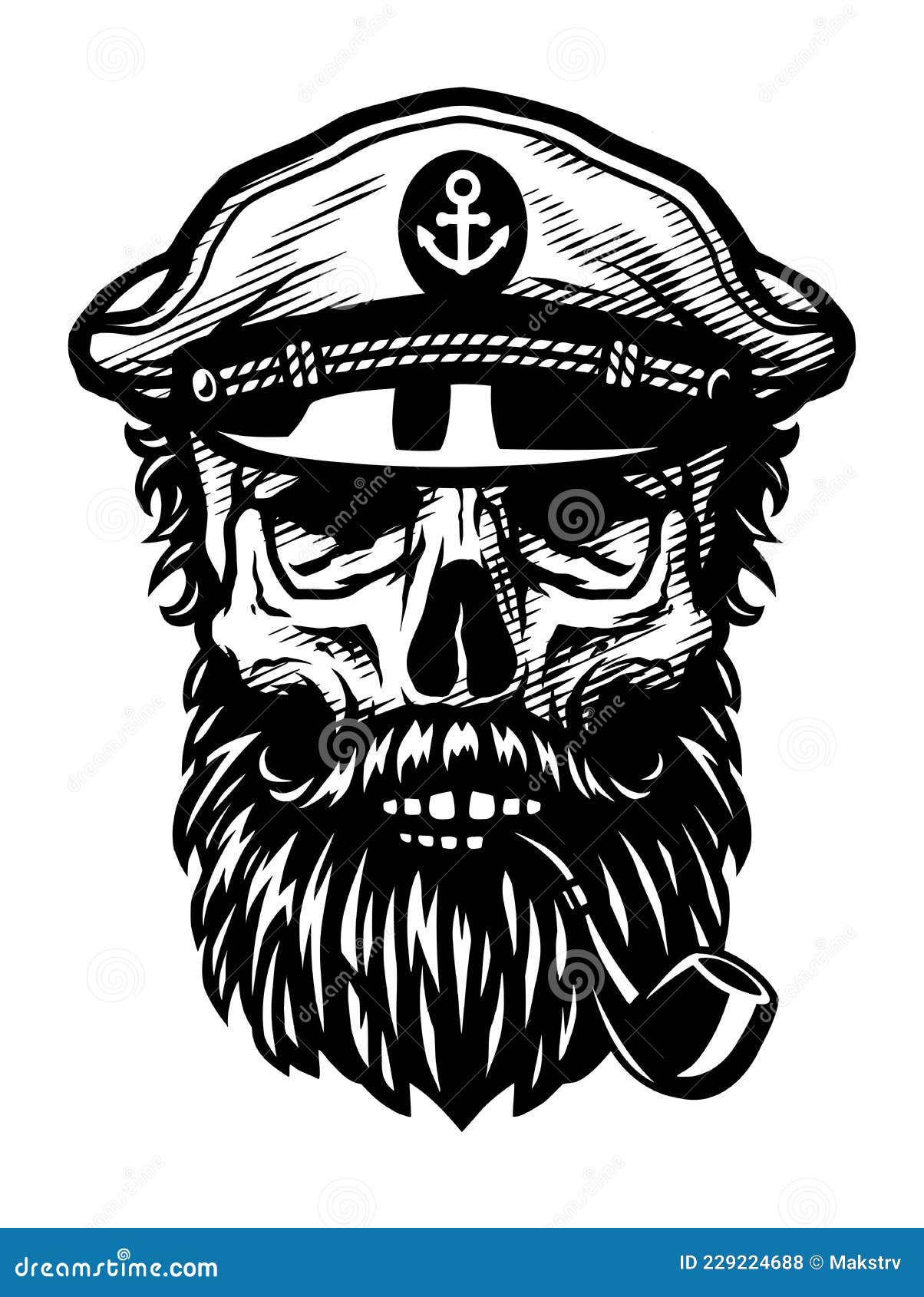 Dead Captain, with a Smoking Pipe and a Cap. Vector Illustration. Stock ...
