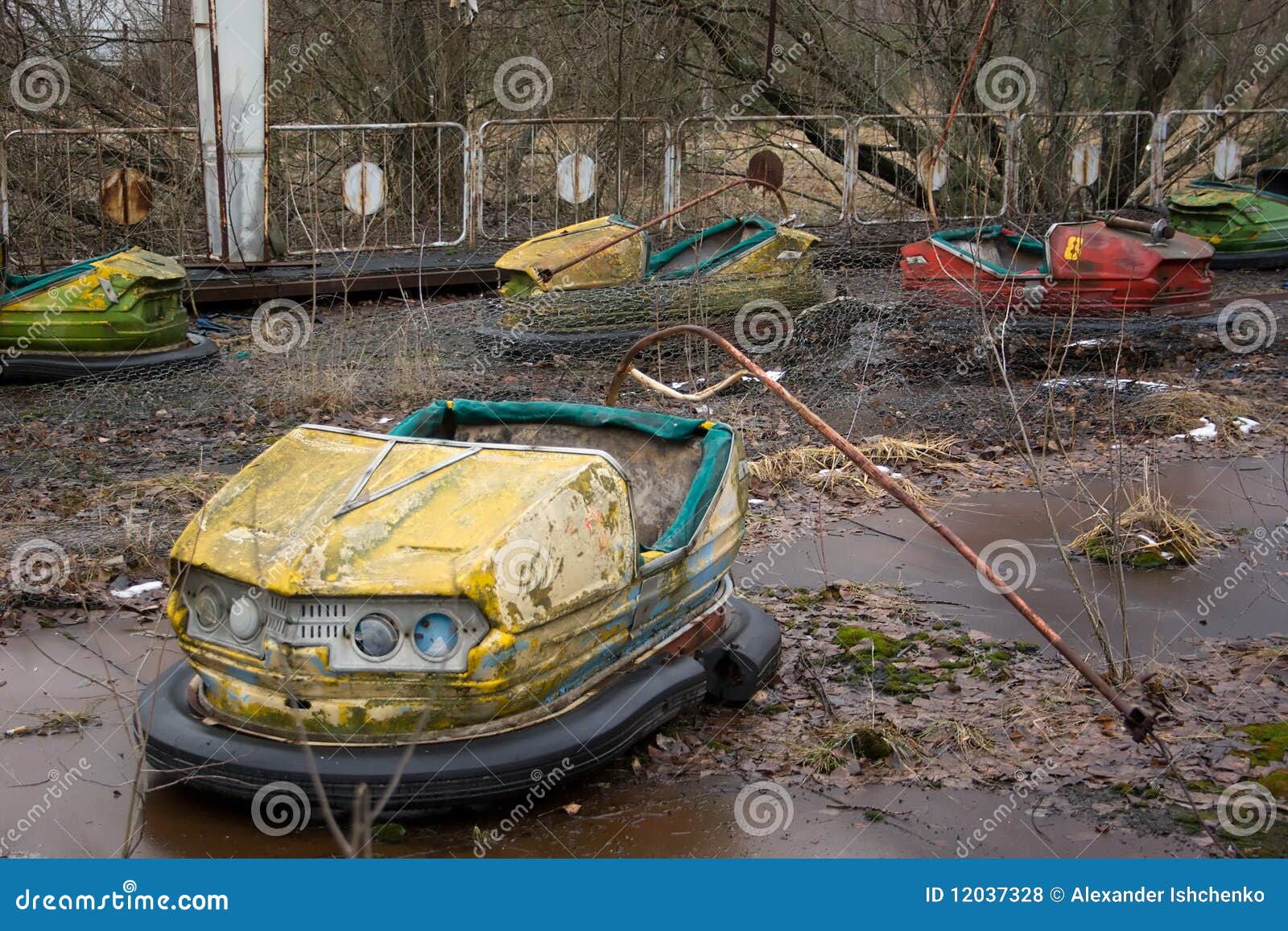 Dead cars in Pripyat city. stock photo. Image of electric - 12037328