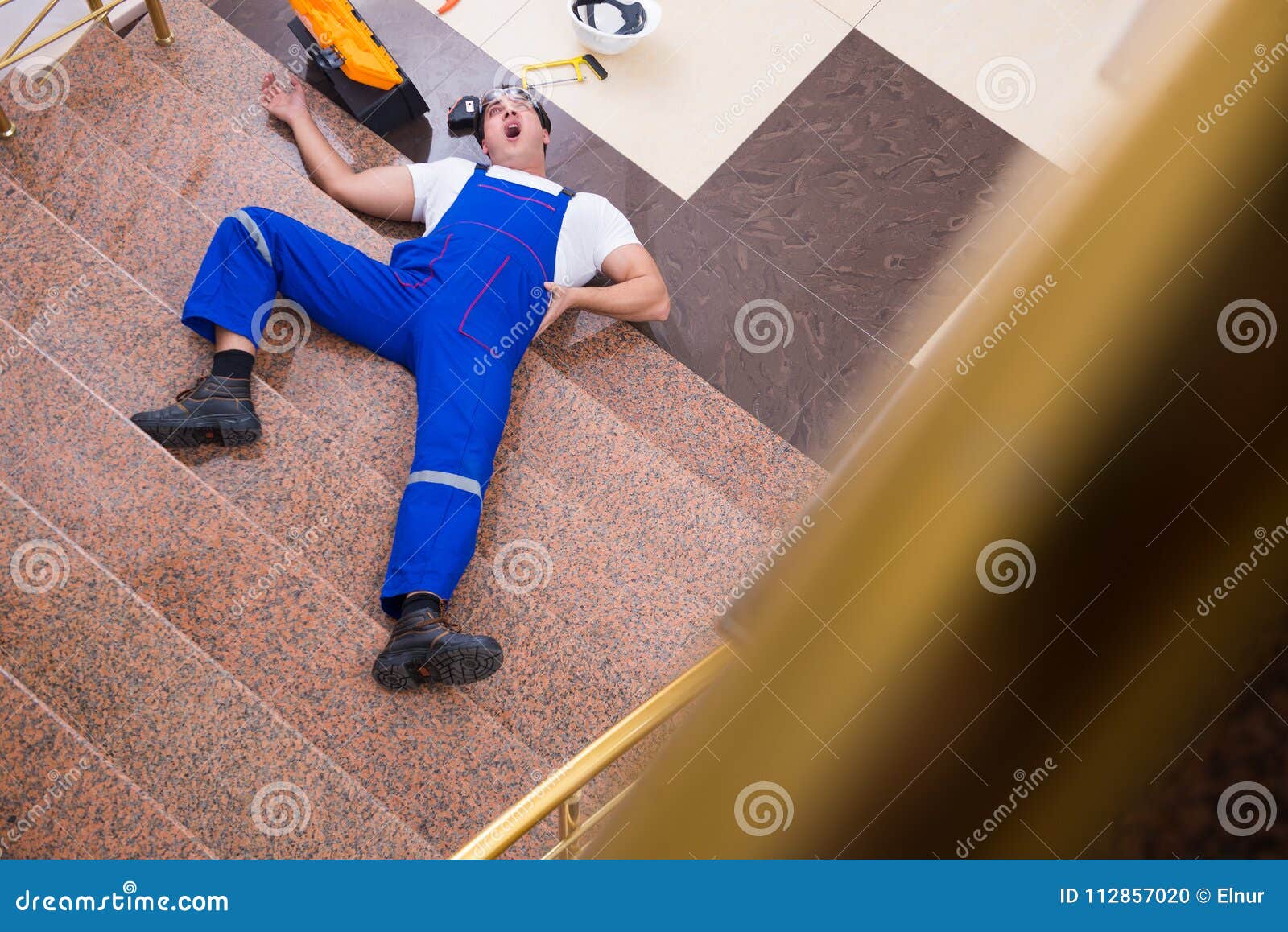 The Dead Contractor Worker Felling Off the Stairs Stock Photo - Image ...