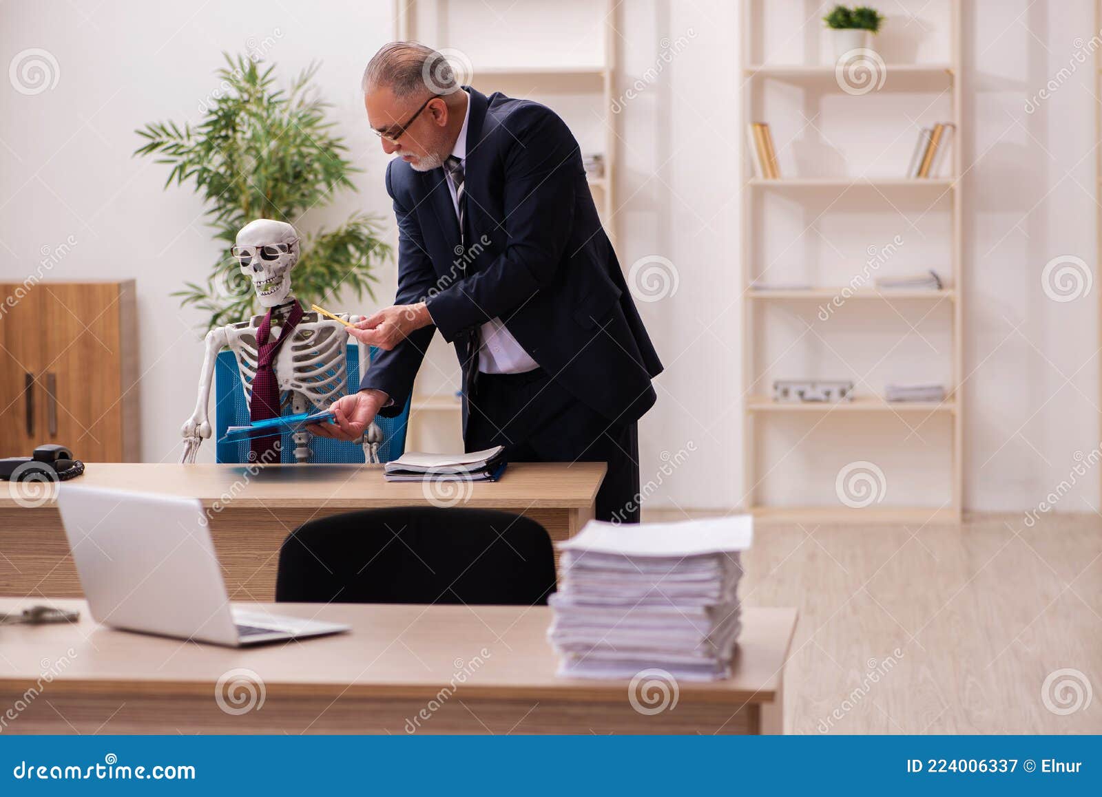 Dead Employee Working in the Office Stock Image - Image of skeleton ...