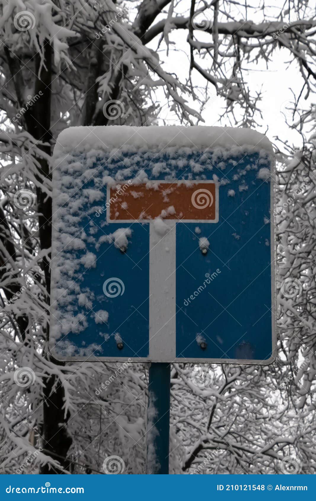 Dead End Sign on a Winter Road. Stock Photo - Image of country, highway ...