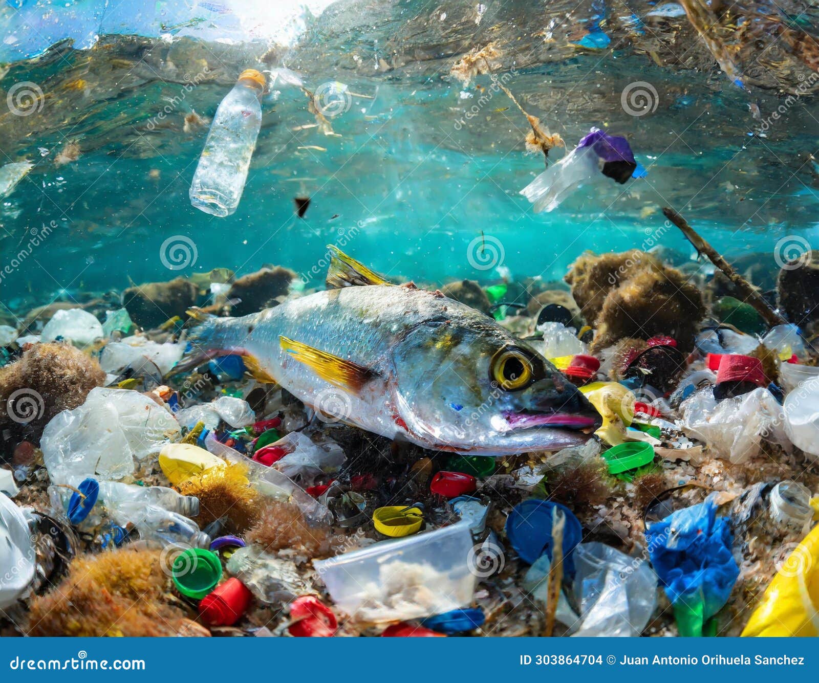 Dead Fish at the Bottom of the Sea Surrounded by Plastics and Garbage ...